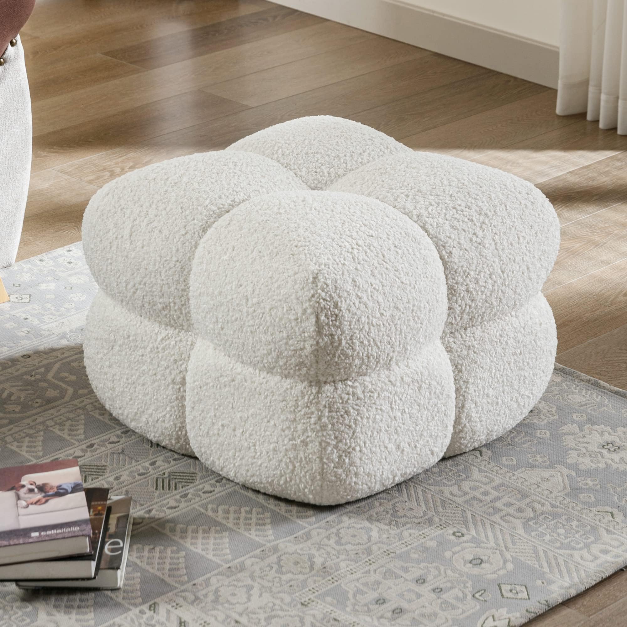 Amazon.com: ALPOME Teddy Fleece Square Ottoman Pouf Modern Sofa Stool ...