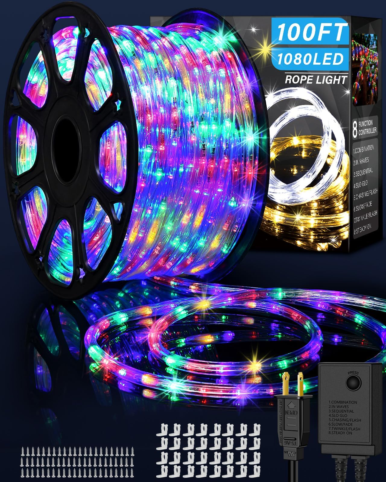 Amazon.com: 100ft 1080 LED Rope Lights Christmas Outdoor Waterproof ...