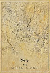 Poster da parete con mappa italiana Prato, stampa su tela, stile ...