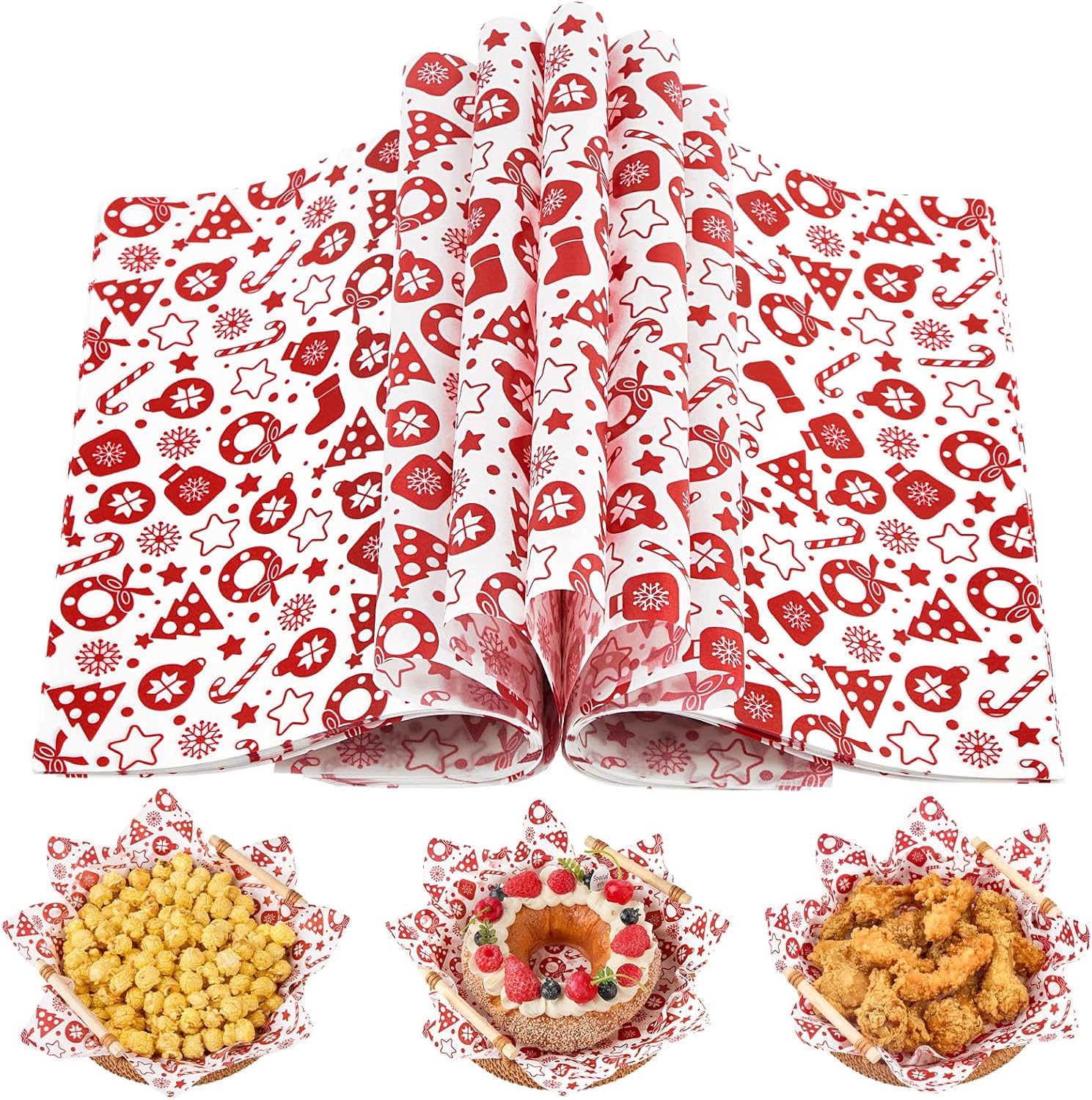 Amazon.com: CLUEWR 100 Sheets Christmas Wax Paper, Red Christmas ...