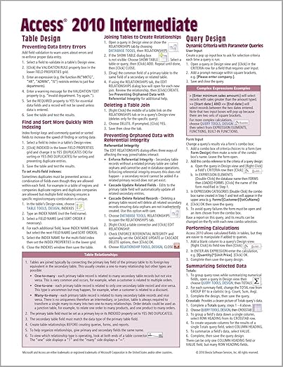 Microsoft Access 2010 Intermediate Quick Reference Guide (Cheat Sheet ...
