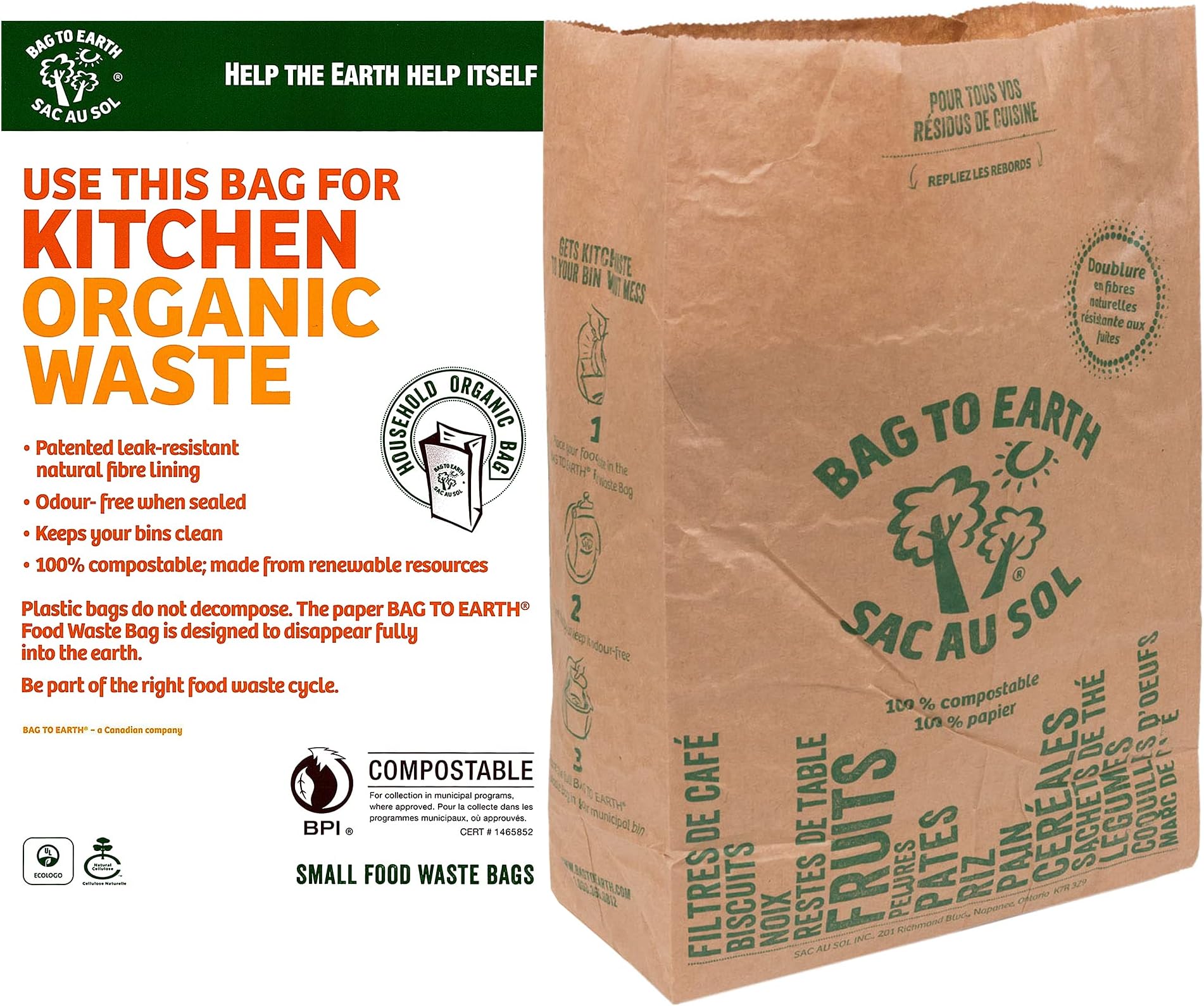 Bag to Earth - Sacs à déchets alimentaires de cuisine - Sac compostable ...