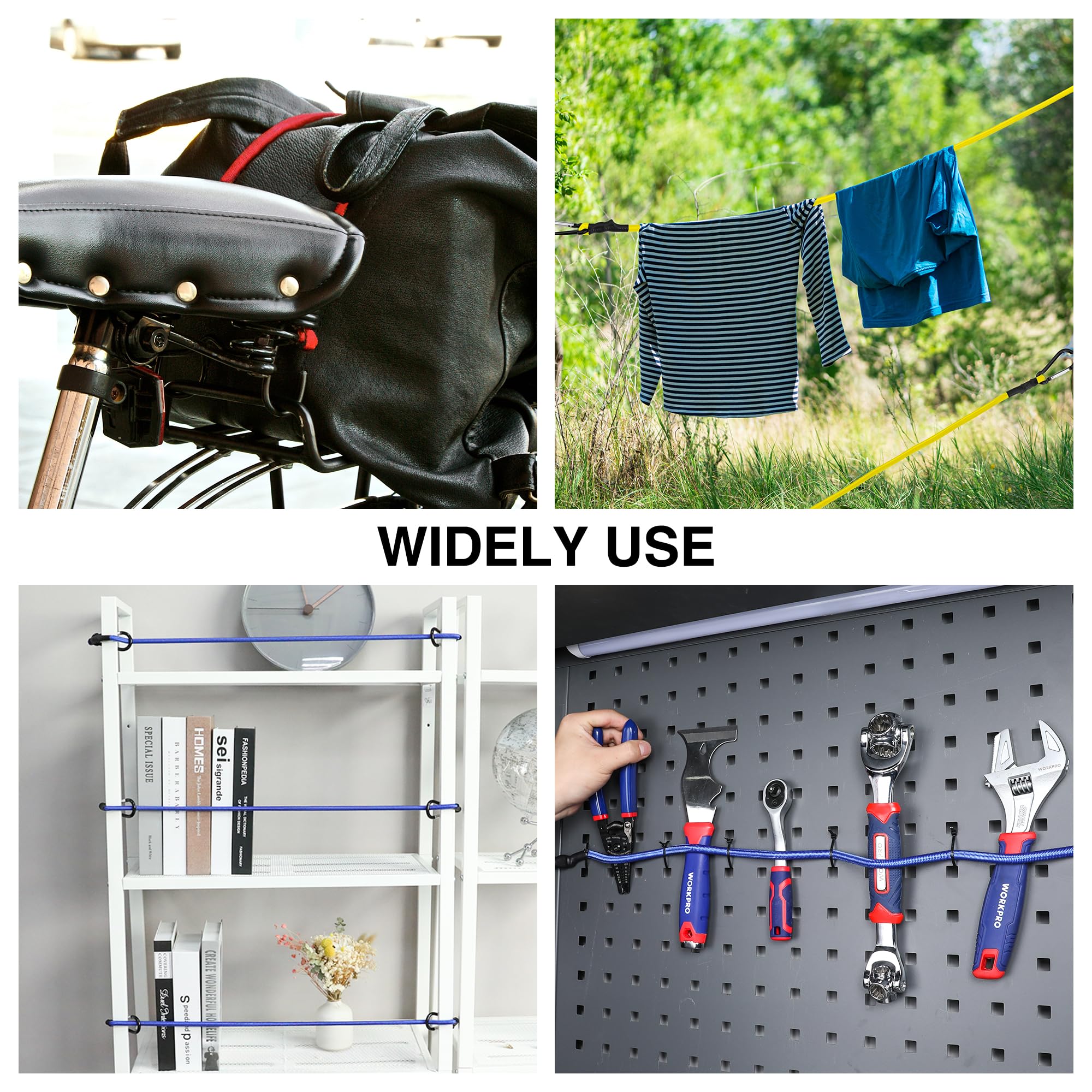 WORKPRO Bungee Cords with Aluminum Alloy Hook, 8 Pack Long Heavy Duty ...