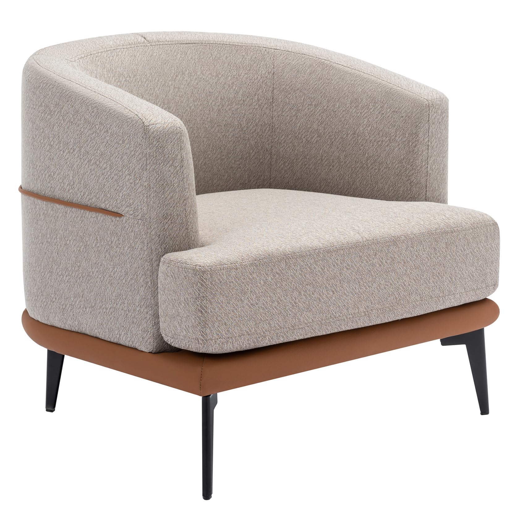 Amazon.com: Accent Chair Two-tone Barrel Chair with Linen PU leather ...