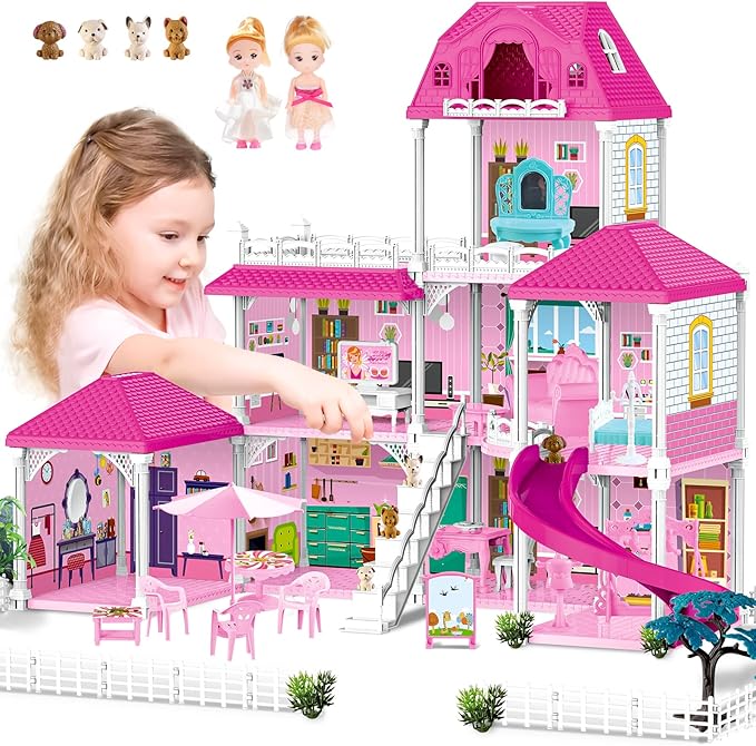 Amazon.com: deAO Dollhouse for Girls3-Story 8 Rooms Huge Princess Girls ...