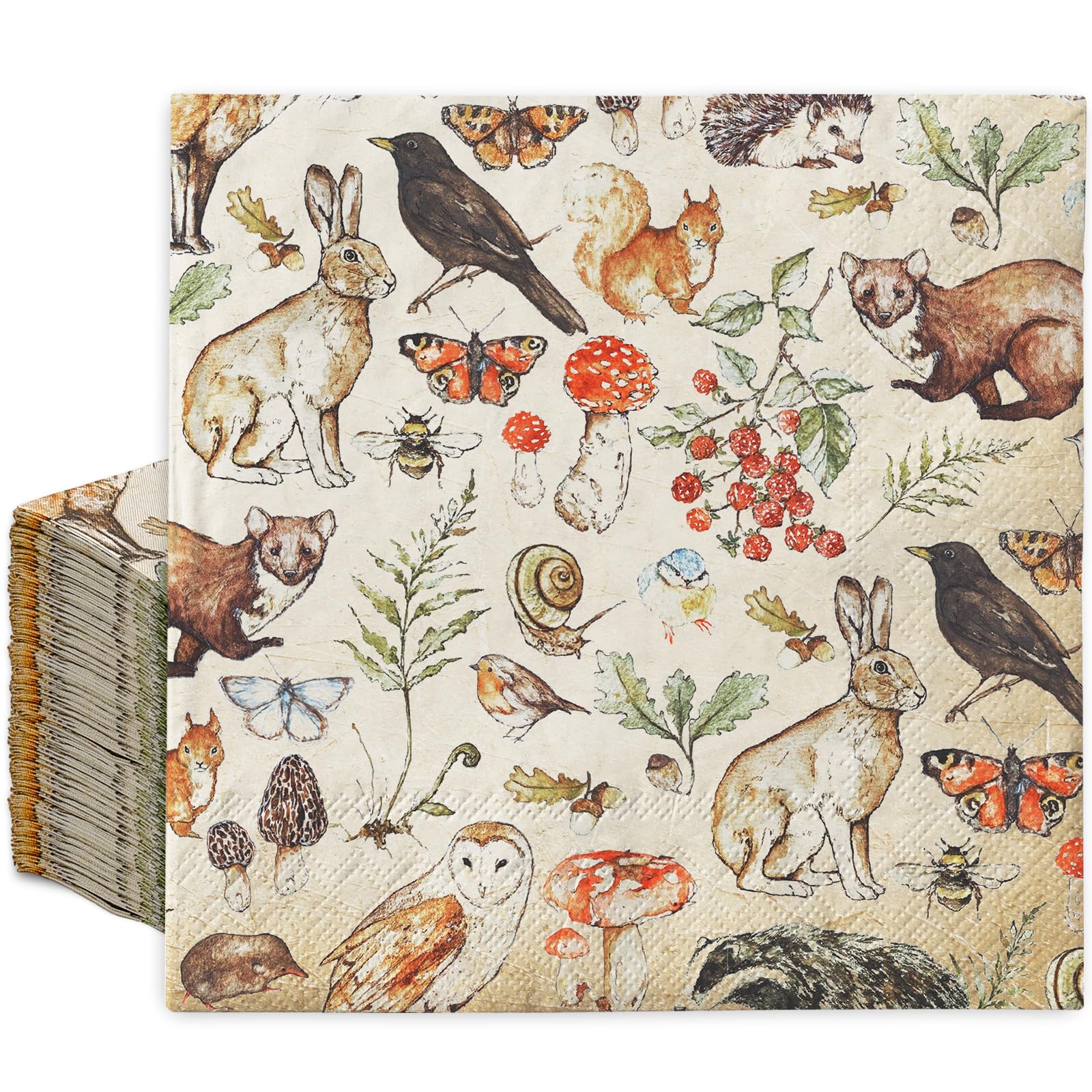 Amazon.com: AnyDesign 100Pcs Vintage Animal Paper Napkins Fox Squirrel ...