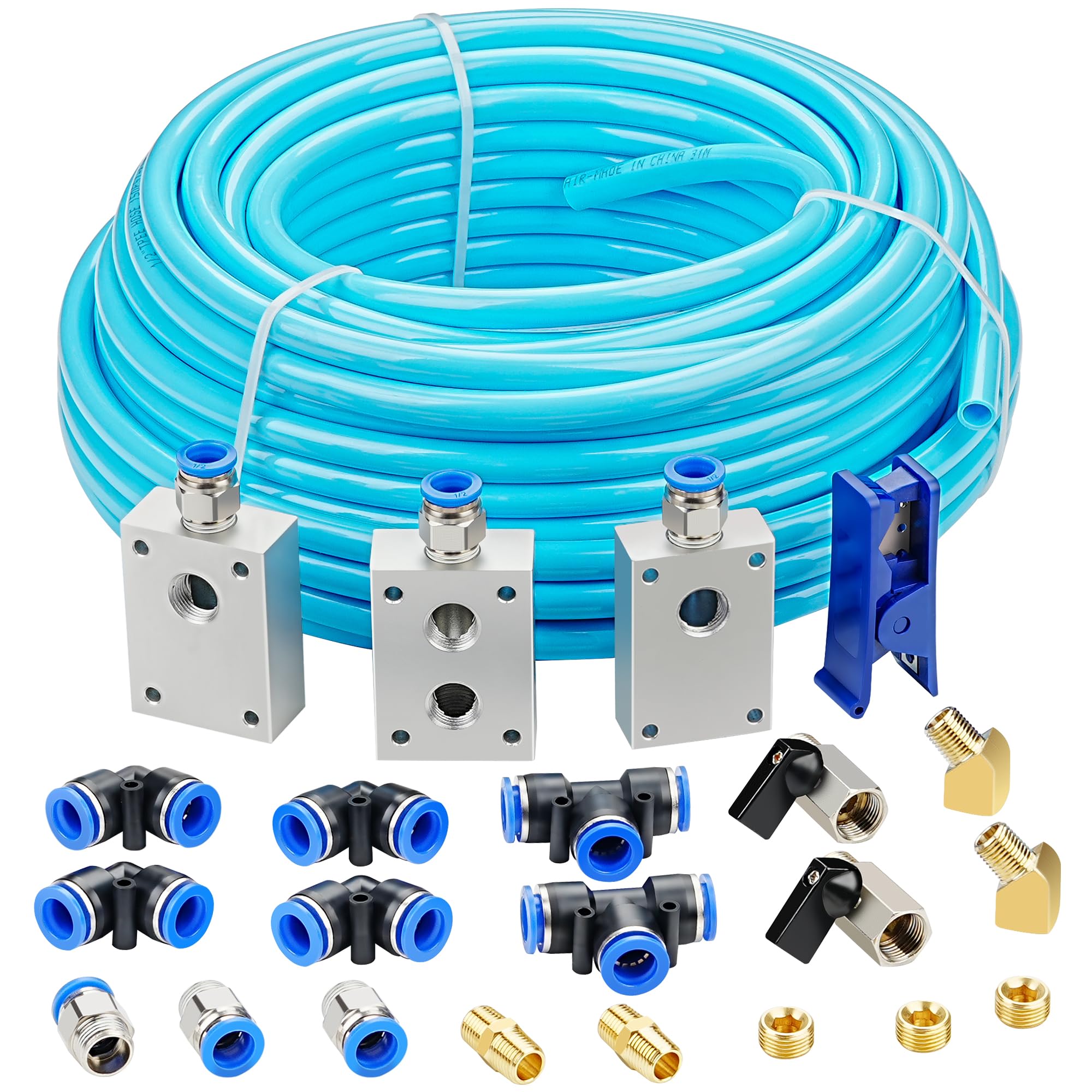 HOOTSUM 1/2″OD Compressed Air Piping System and Shop Air Line Kit with ...