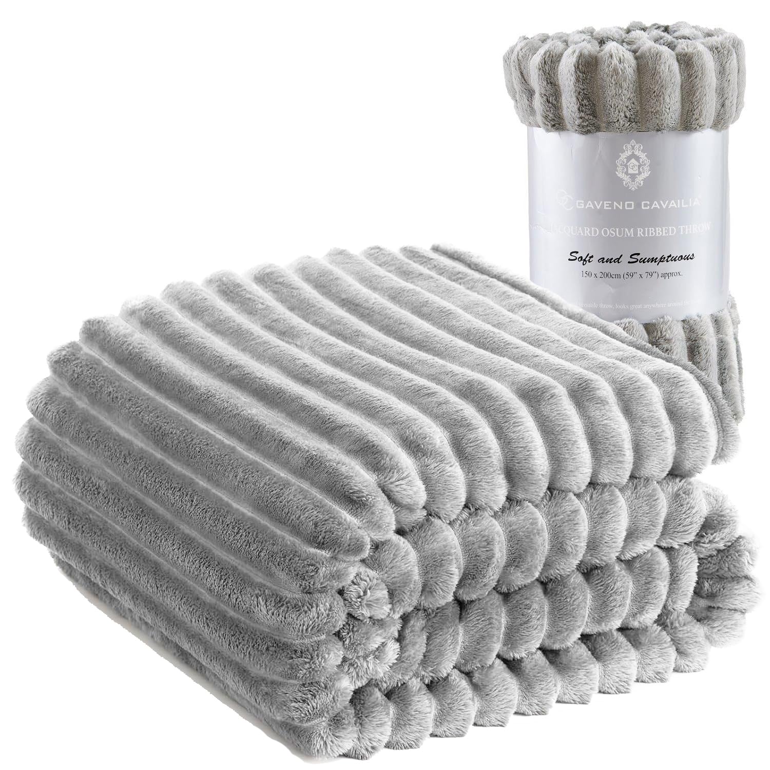 Luxury Chunky Ribbed Cord Throw Blanket - Faux Fur Soft Fleece, Cozy ...