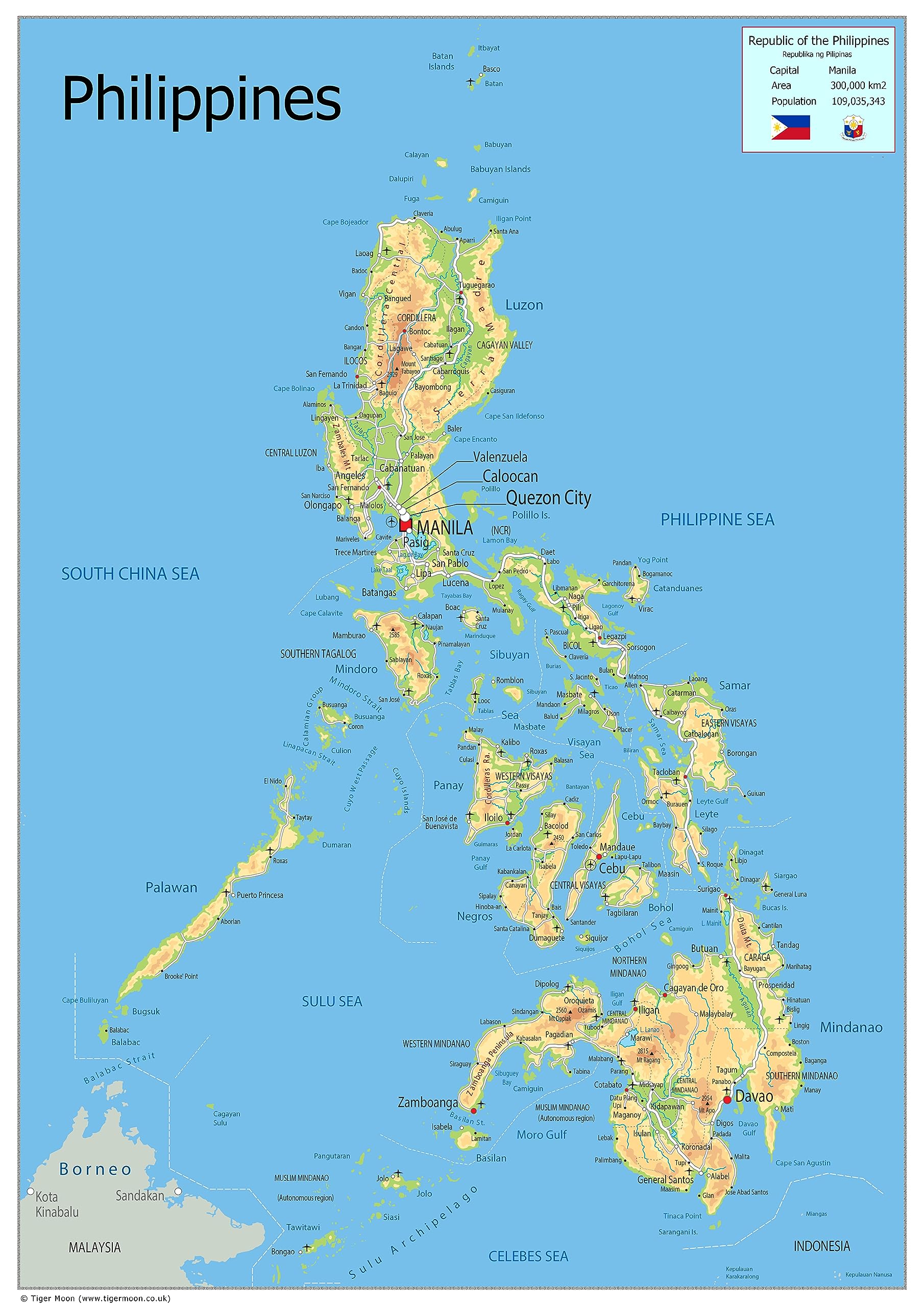 Physical Map Of The Philippines The Oxford Collection Size A2 ...