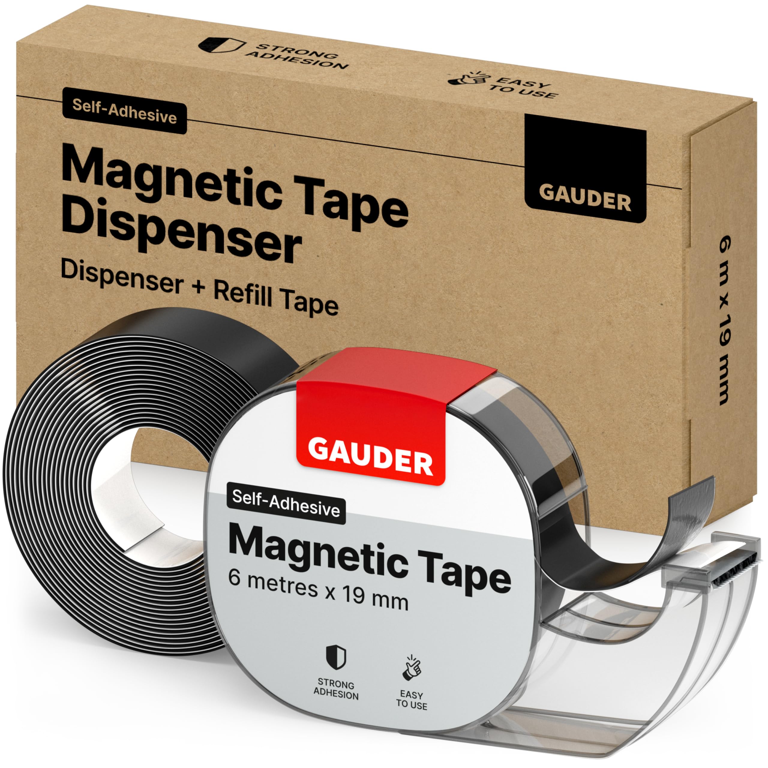 GAUDER Magnetic Tape Dispenser + 1x Replacement Magnetic roll (19 mm x ...