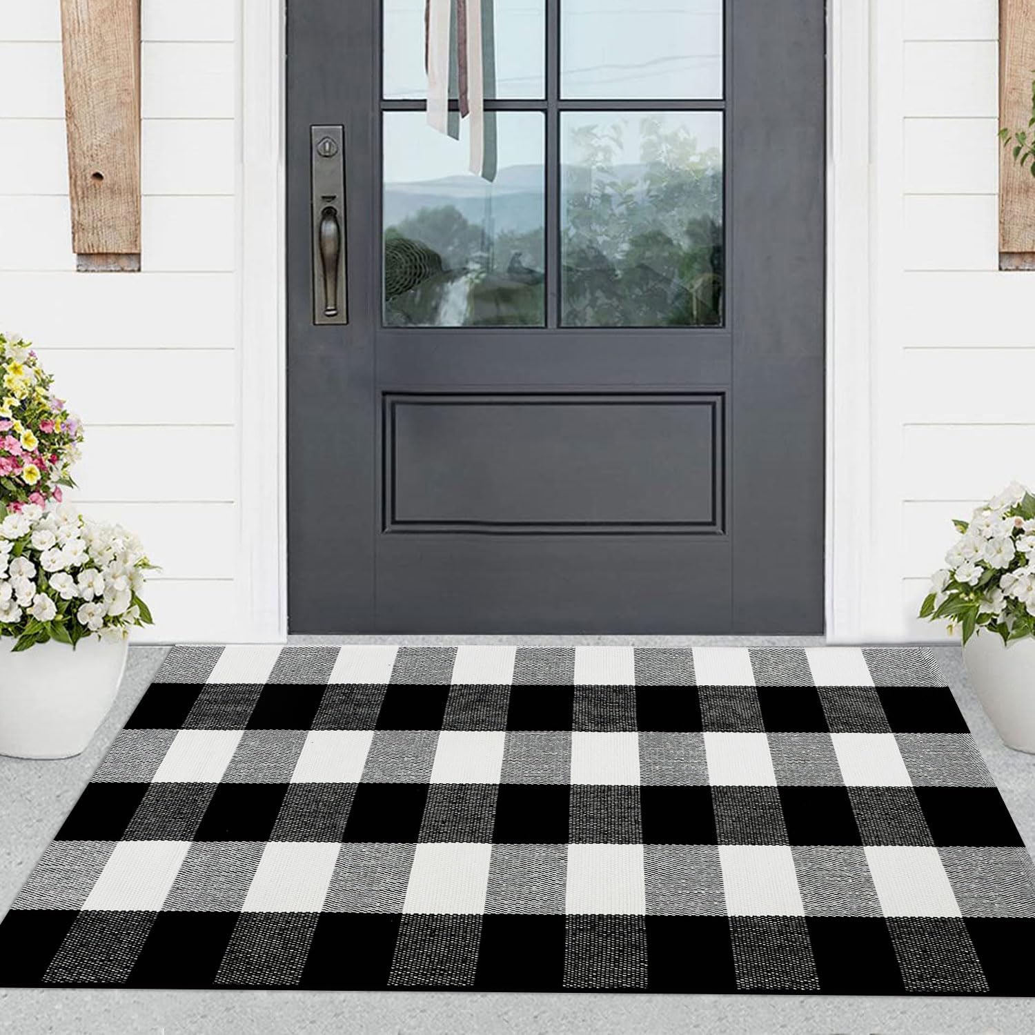 Rustaa Front Door Mat Outdoor Checkered Rug Cotton Handwoven Outdoor ...