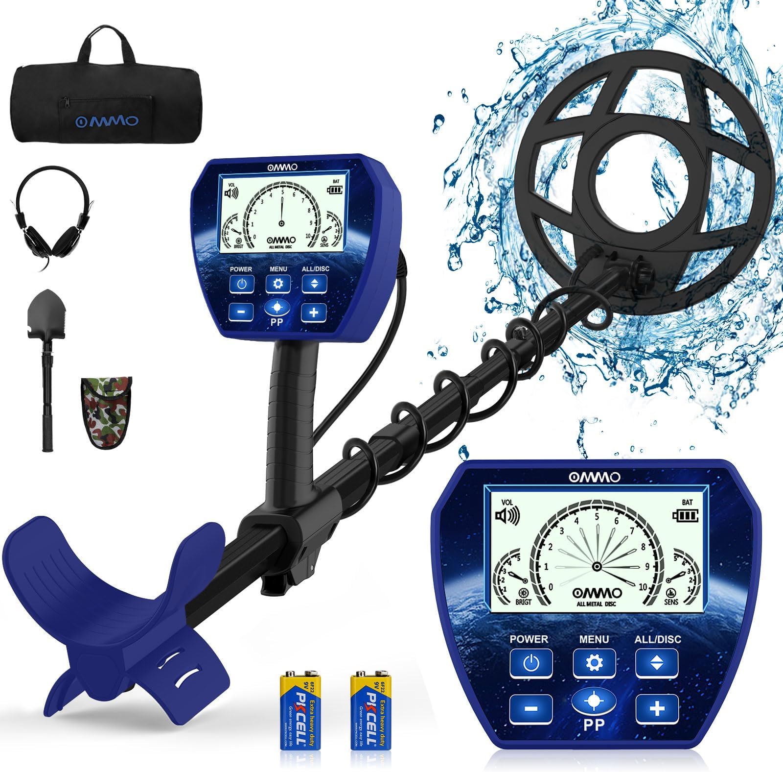 OMMO Metal Detector for Adults Professional, Large Backlit LCD Display ...