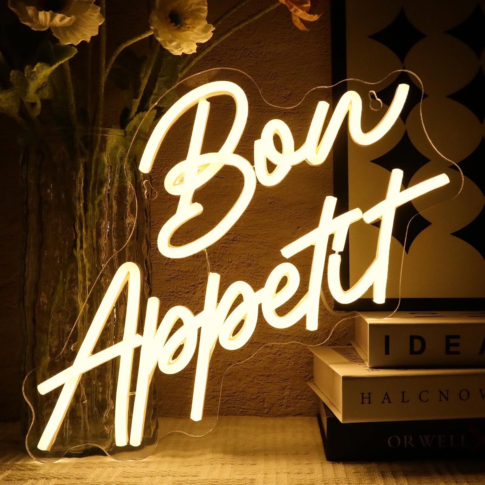 OYCGZV Bon Appetit Neon Light Sign - Warm White Letters Neon Sign for ...
