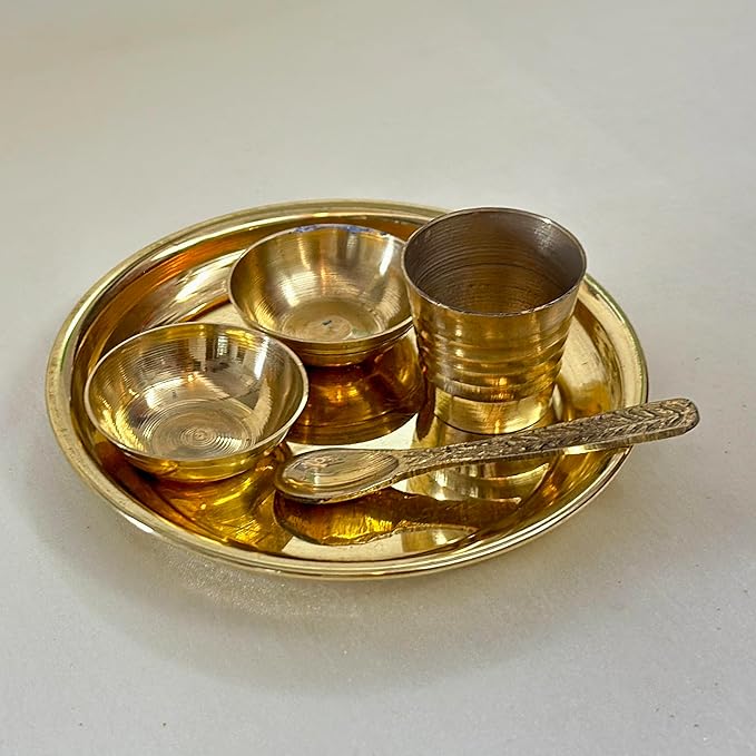 HALDI MEHENDI SHAADI Brass Mini Prasad Thali Set 5 Items- Thali 2 ...