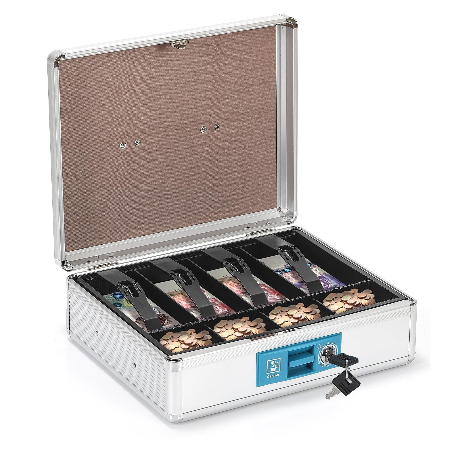 LIANTRAL Metal Cash Box with Key Lock, Note and Coin Safe Box, Portable ...