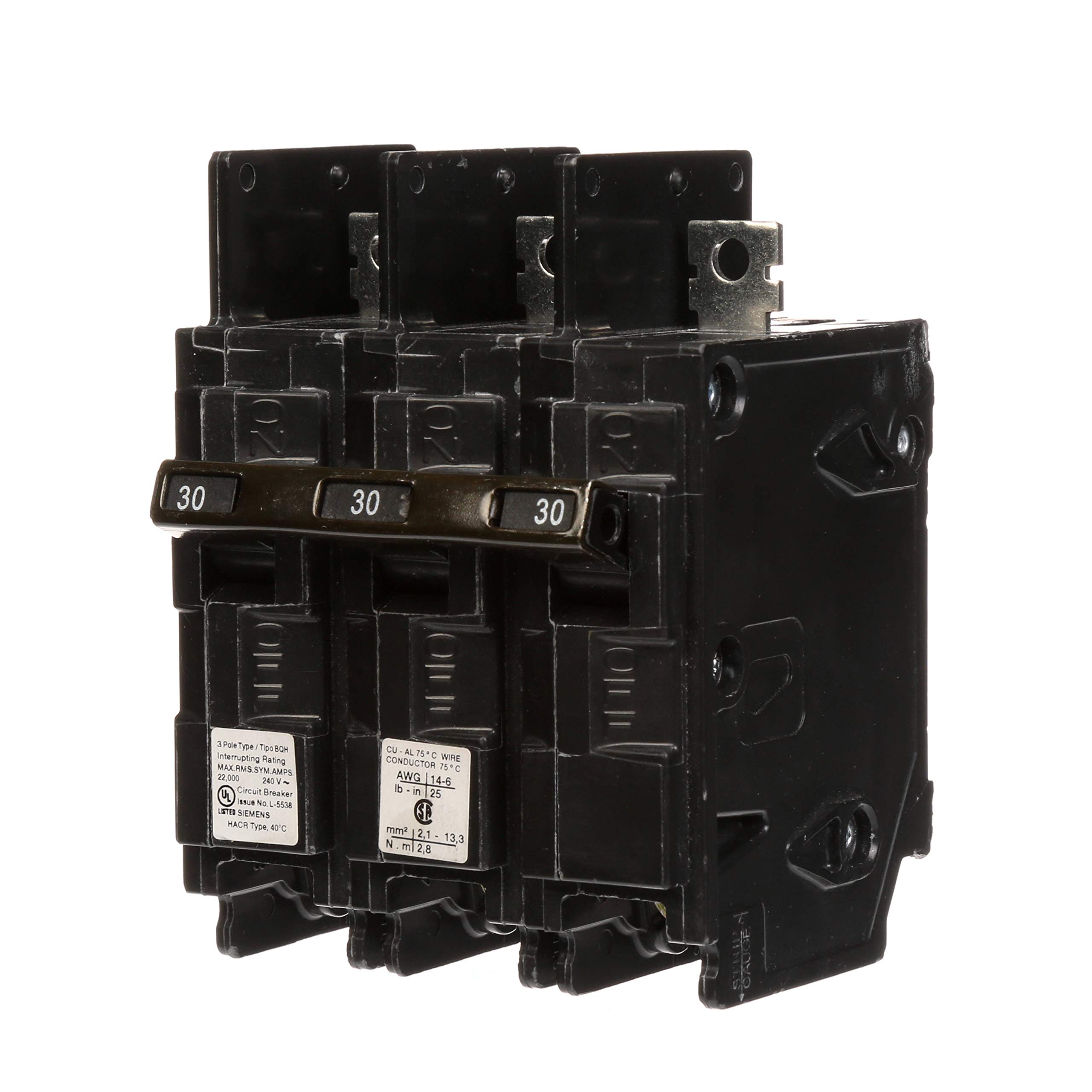 Siemens BQ3B030H 30-Amp Three Pole 240-Volt 22KAIC Lug In/Lug Out ...
