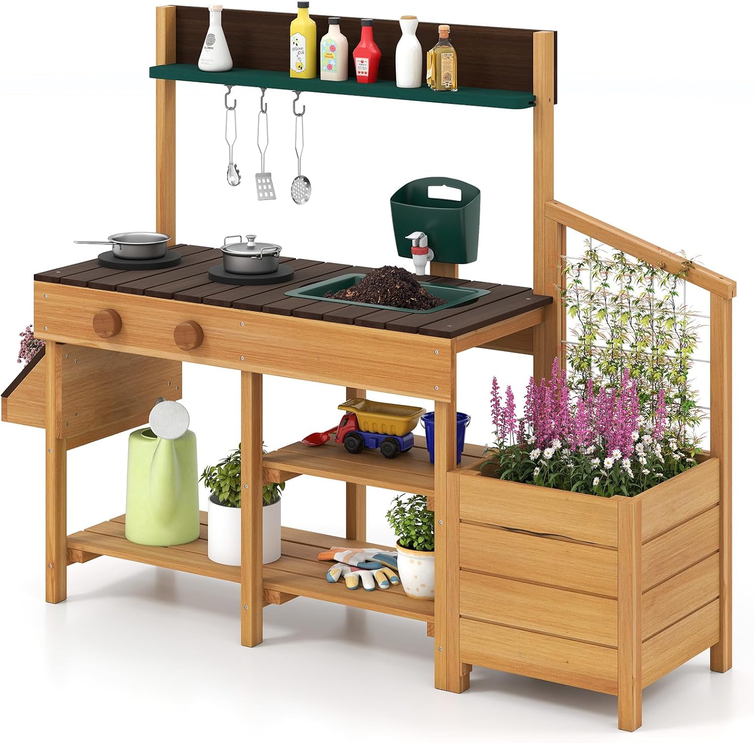 Amazon.com: HONEY JOY Mud Kitchen, Cedar Wood Pretend Play Kitchen for ...