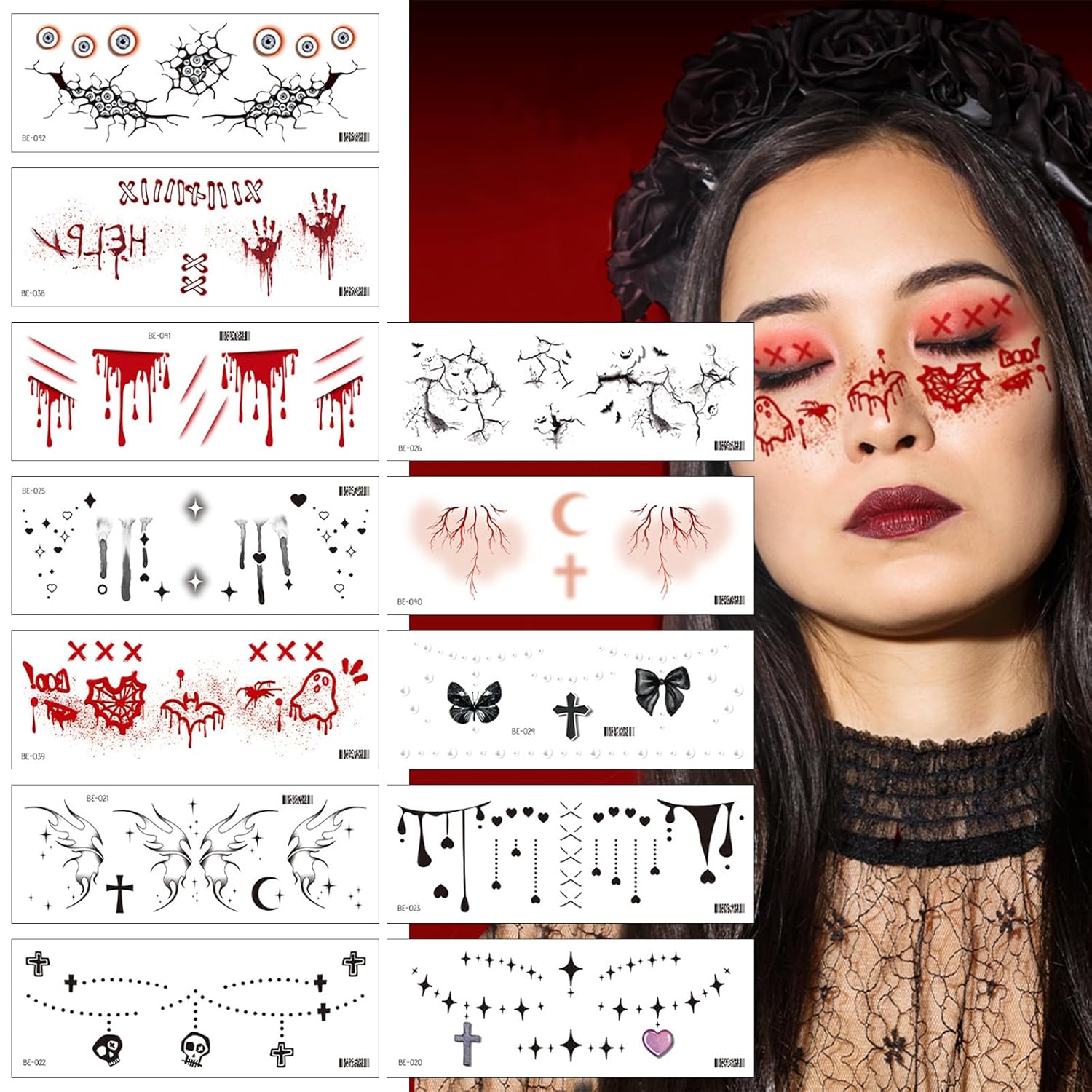 Amazon.com : 12 Sheets Halloween Face Tattoos Cute Wacky Makeup ...