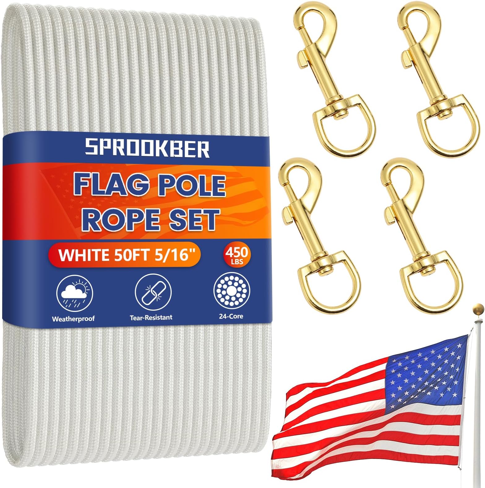 Amazon.com : BAEONY Flag Pole Rope Kit, 100 Feet Flag Pole Halyard Rope ...