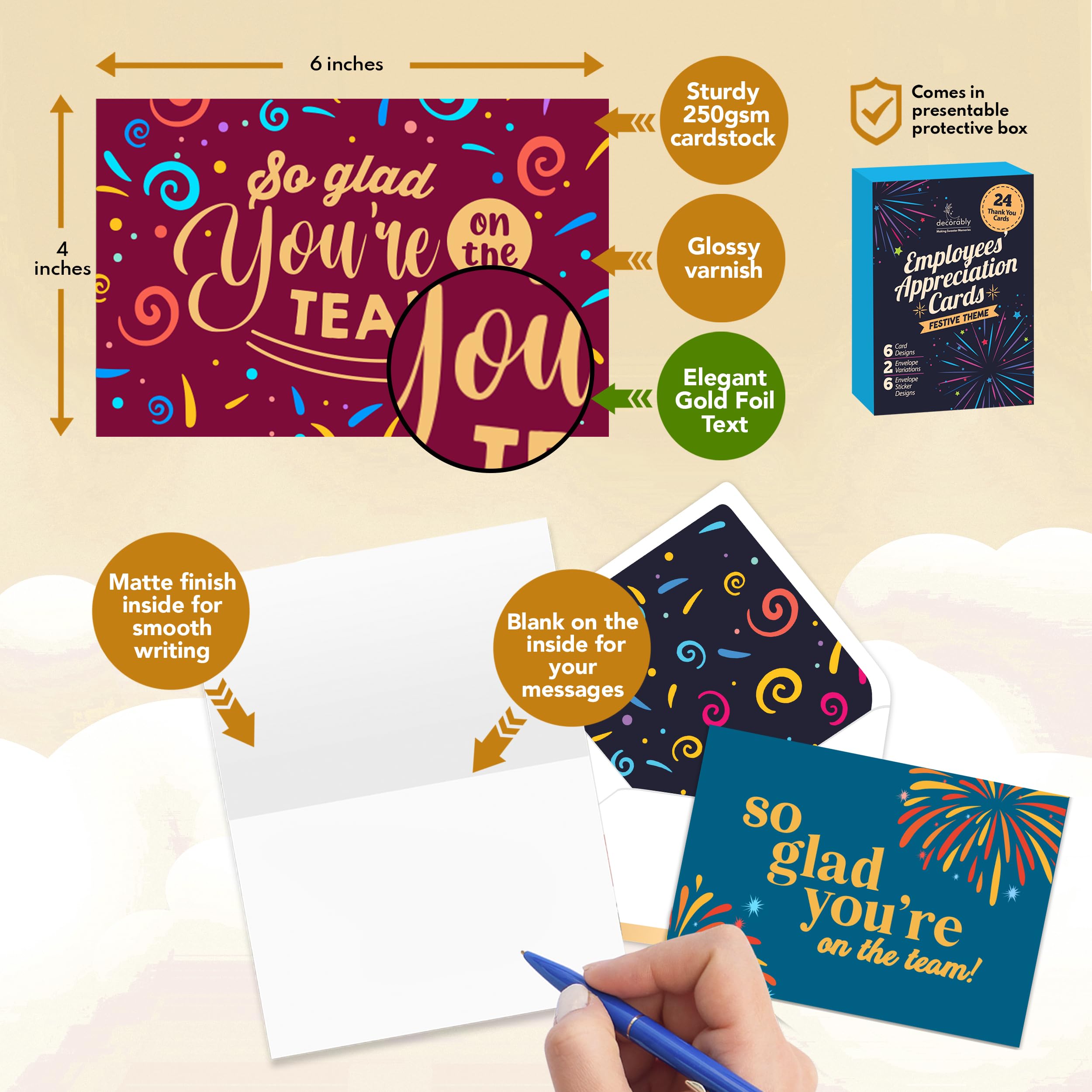 Snapklik.com : 24 Pack Gold-Foiled Employee Appreciation Cards