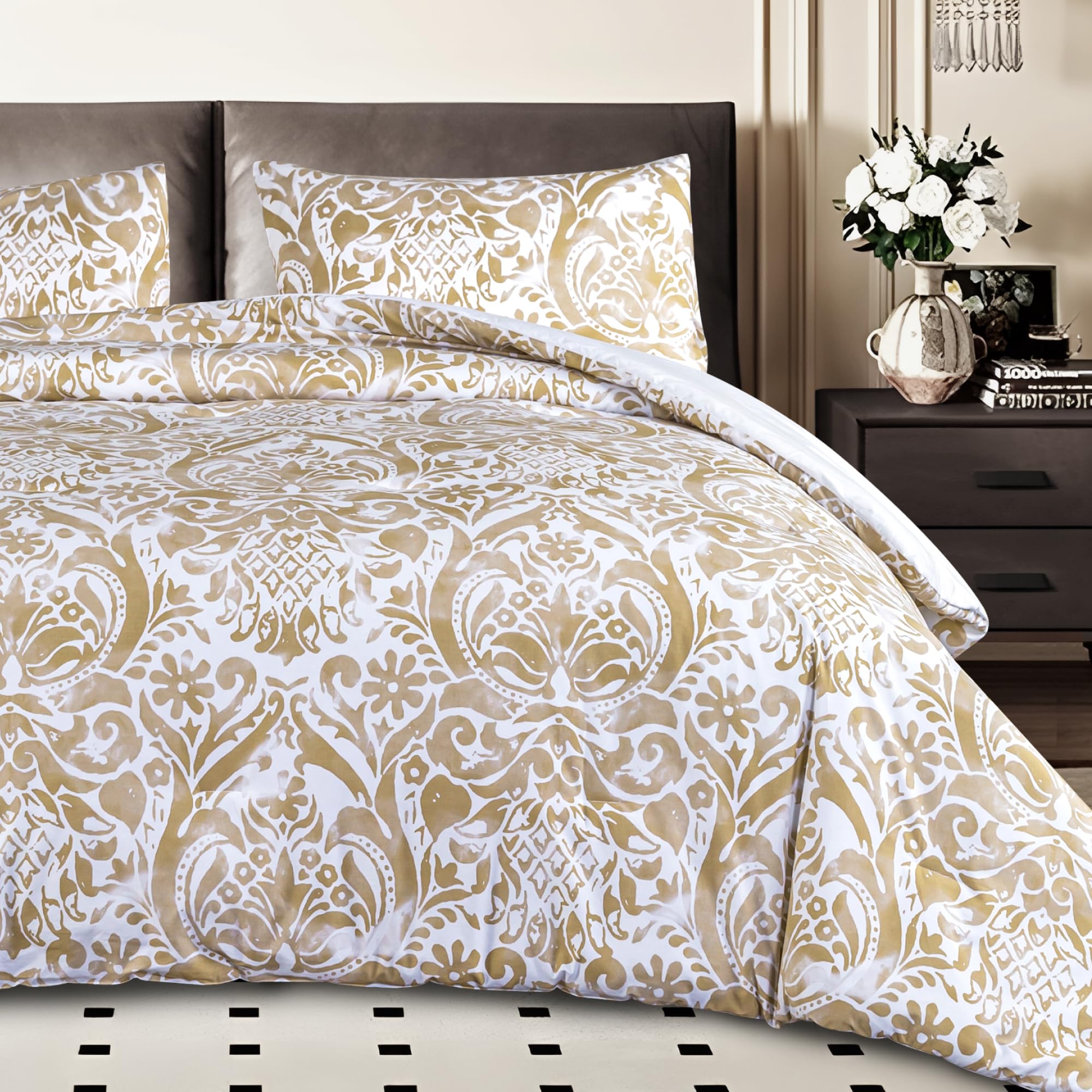 Amazon.com: Sophia & William Bronze Damask Queen Size Comforter Set, 3 ...