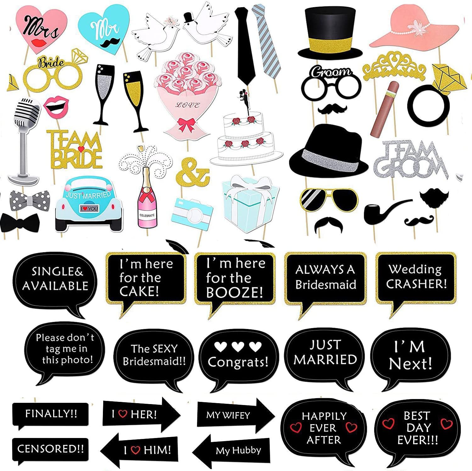 52 Pack Photobooth Props Kit - Selfie Props Accessories for Bridal ...