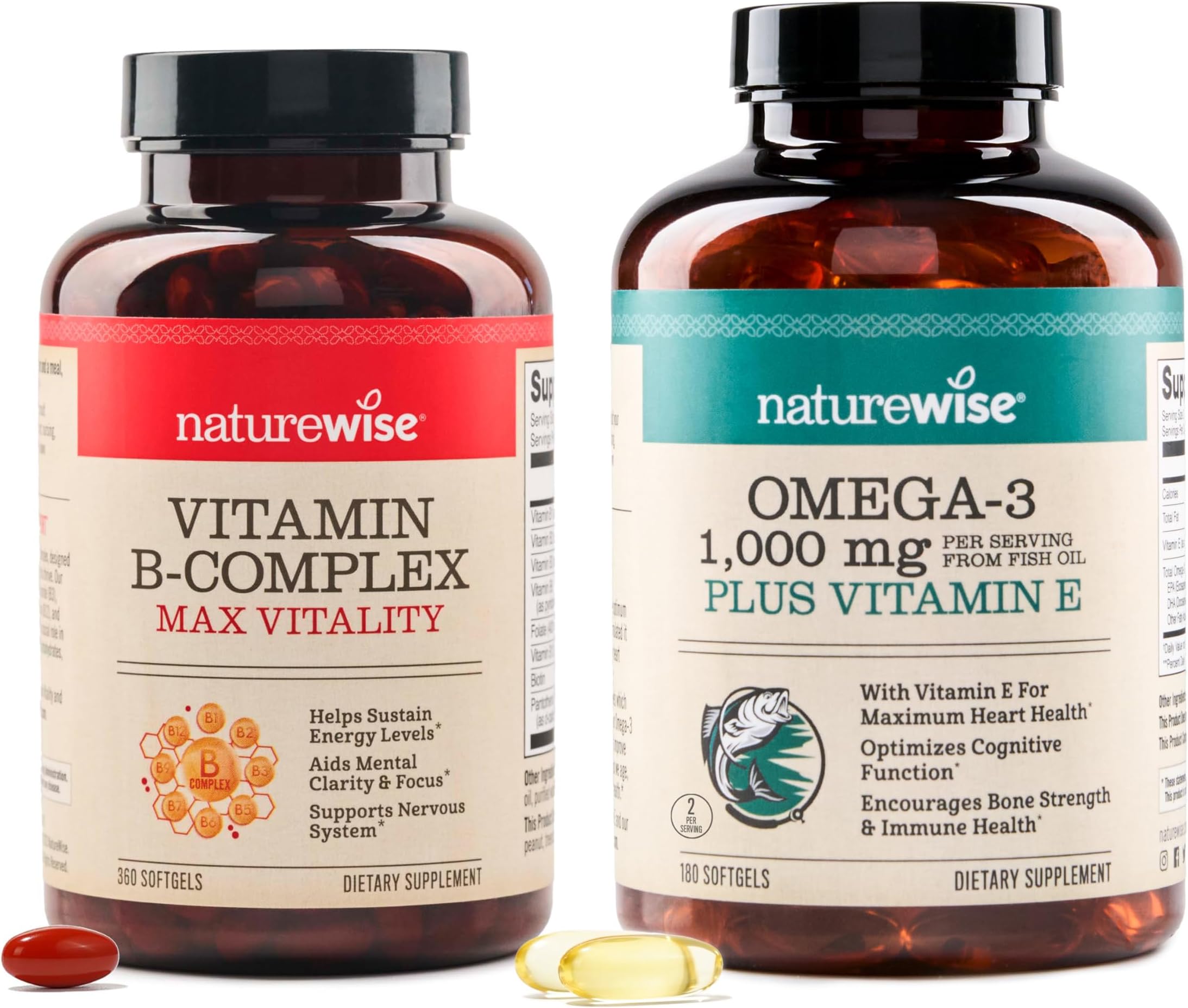 Amazon.com: NatureWise Vitamin B Complex 360 Softgels & Omega 3 Fish ...