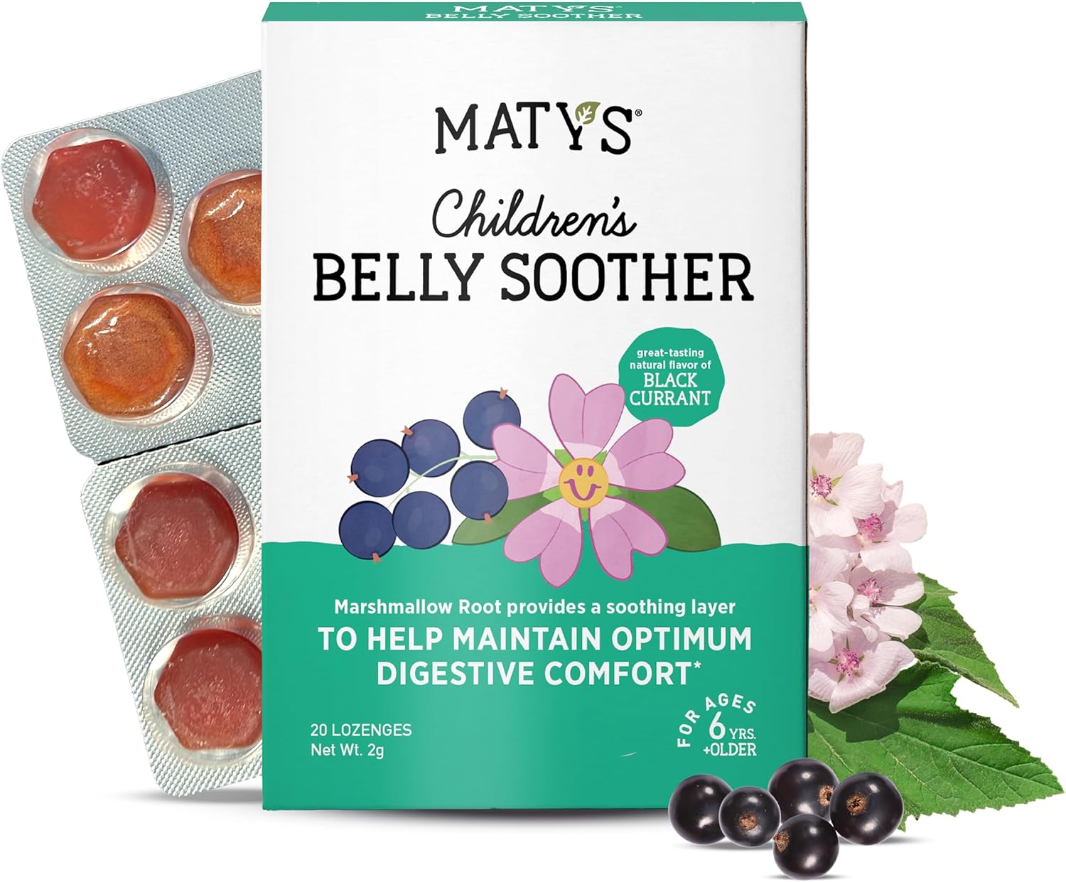 Matys Kids Belly Soother Lozenges for Ages 6 Years Old +, Yummy Black ...