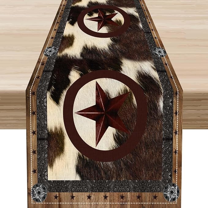 Amazon.com: Western Table Runner, Rustic Texas Star Brown Cow Print ...