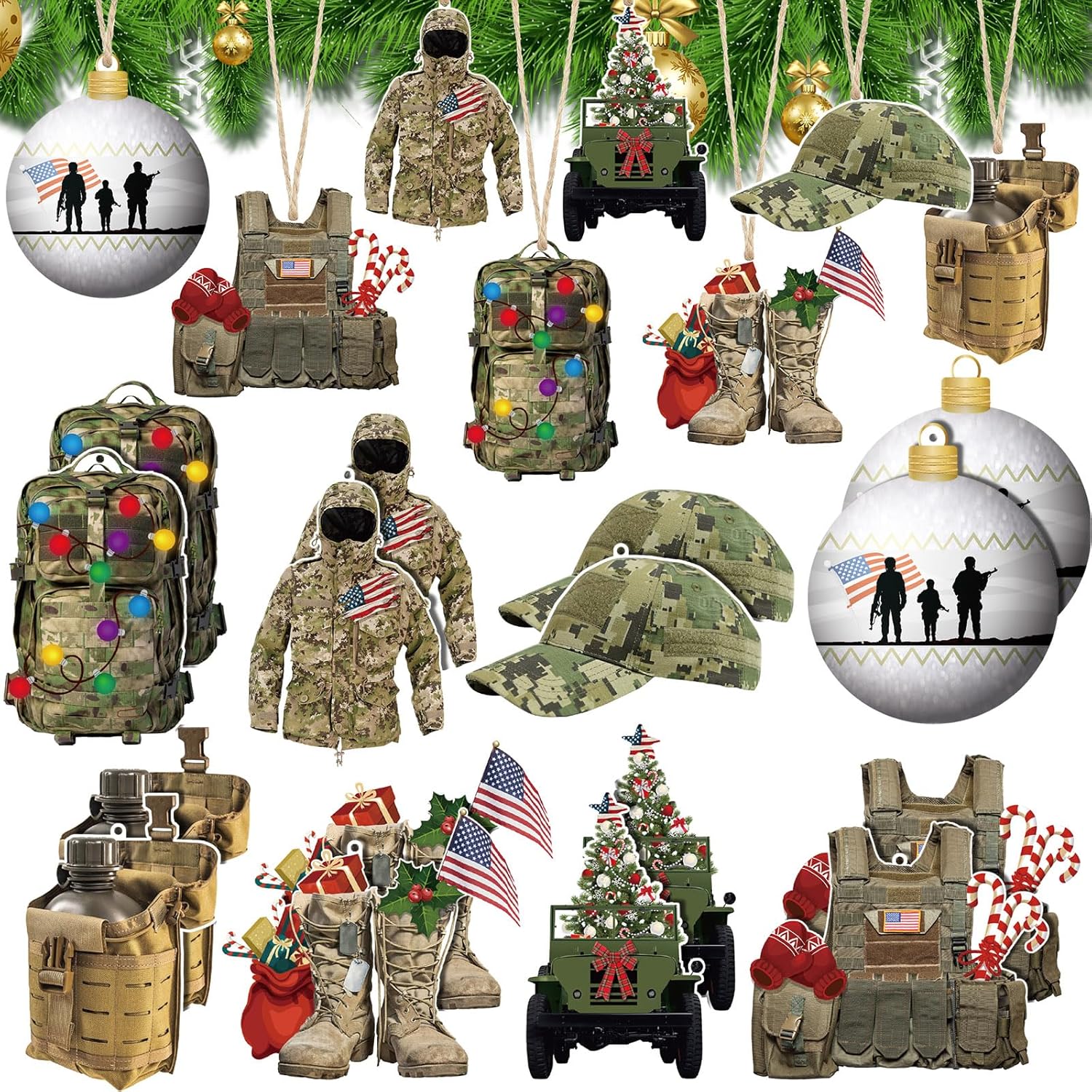 Amazon.com: Beeveer 24 Pcs Army Ornaments for Christmas Tree Military ...