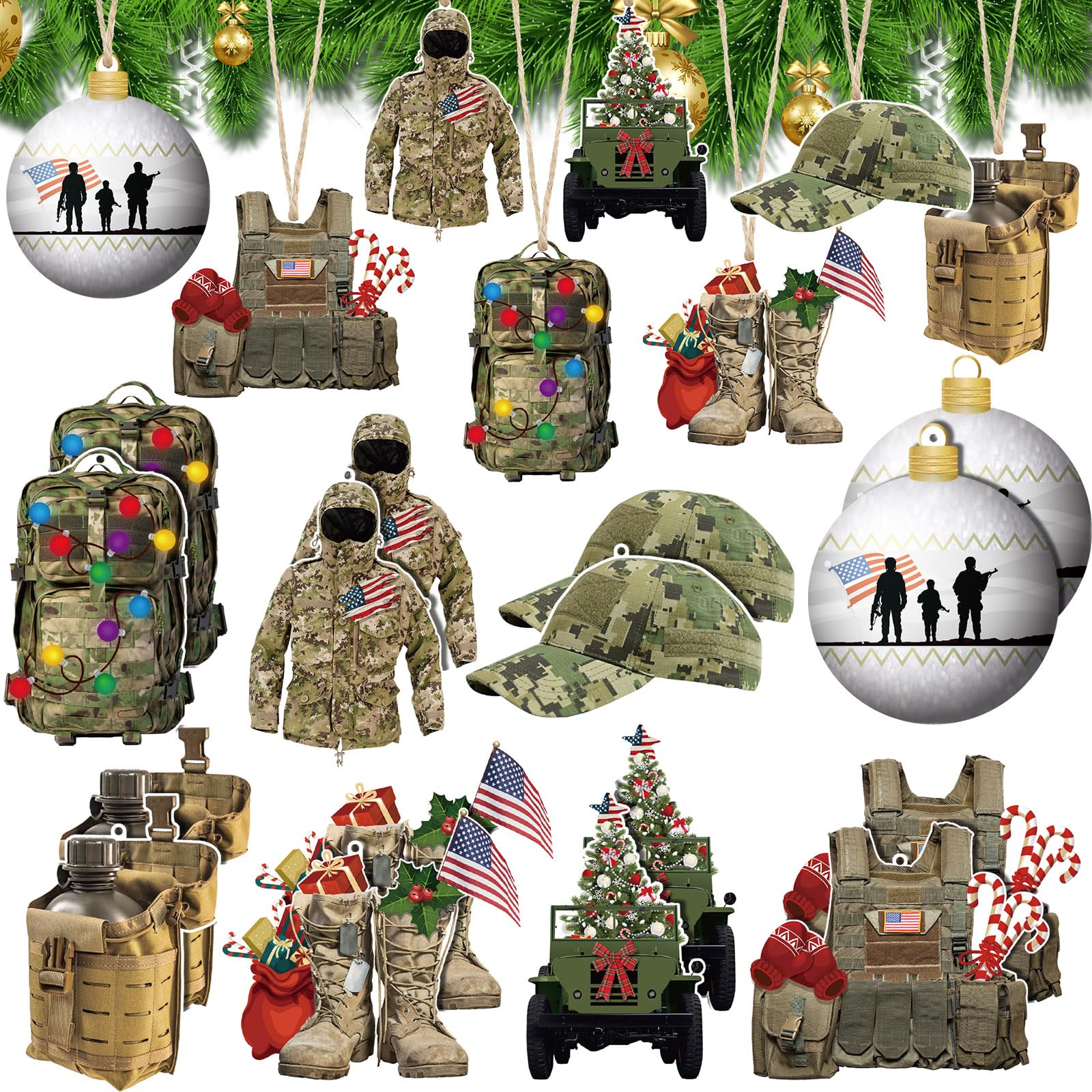 Amazon.com: Beeveer 24 Pcs Army Ornaments for Christmas Tree Military ...