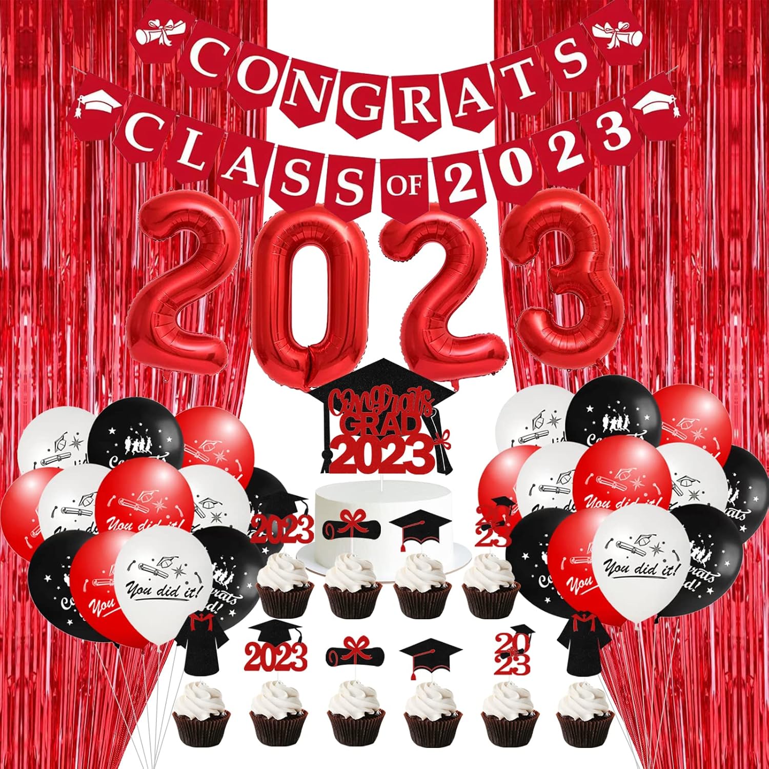 Amazon.com: Graduation Decorations Class of 2024 Red and Black ...