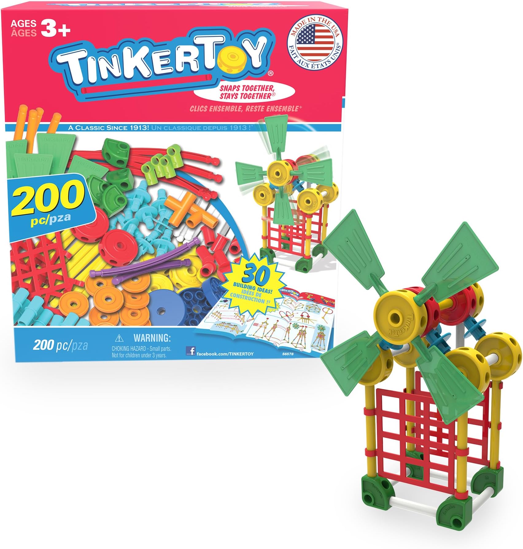 Amazon.com: TINKERTOY 30 Model 200 Piece Super Building Set - Preschool ...