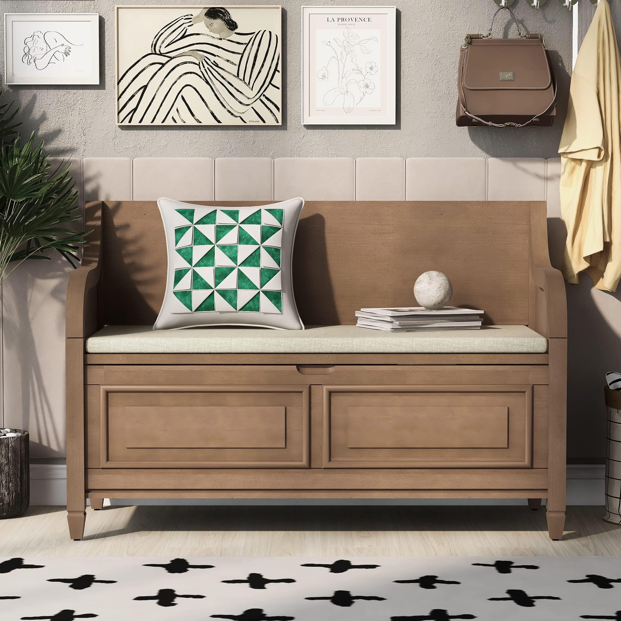 Amazon.com: Entryway Bench with Lift Top Storage and Cushion Rustic ...