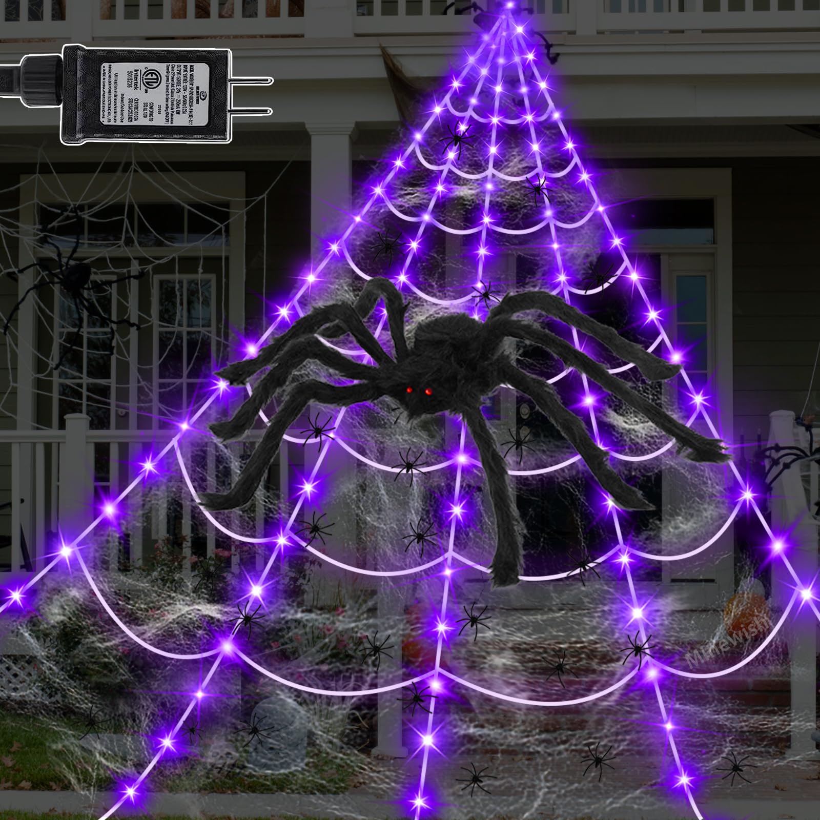 Amazon.com: Spider Web Lights Halloween Decorations Outdoor, 135 Purple ...