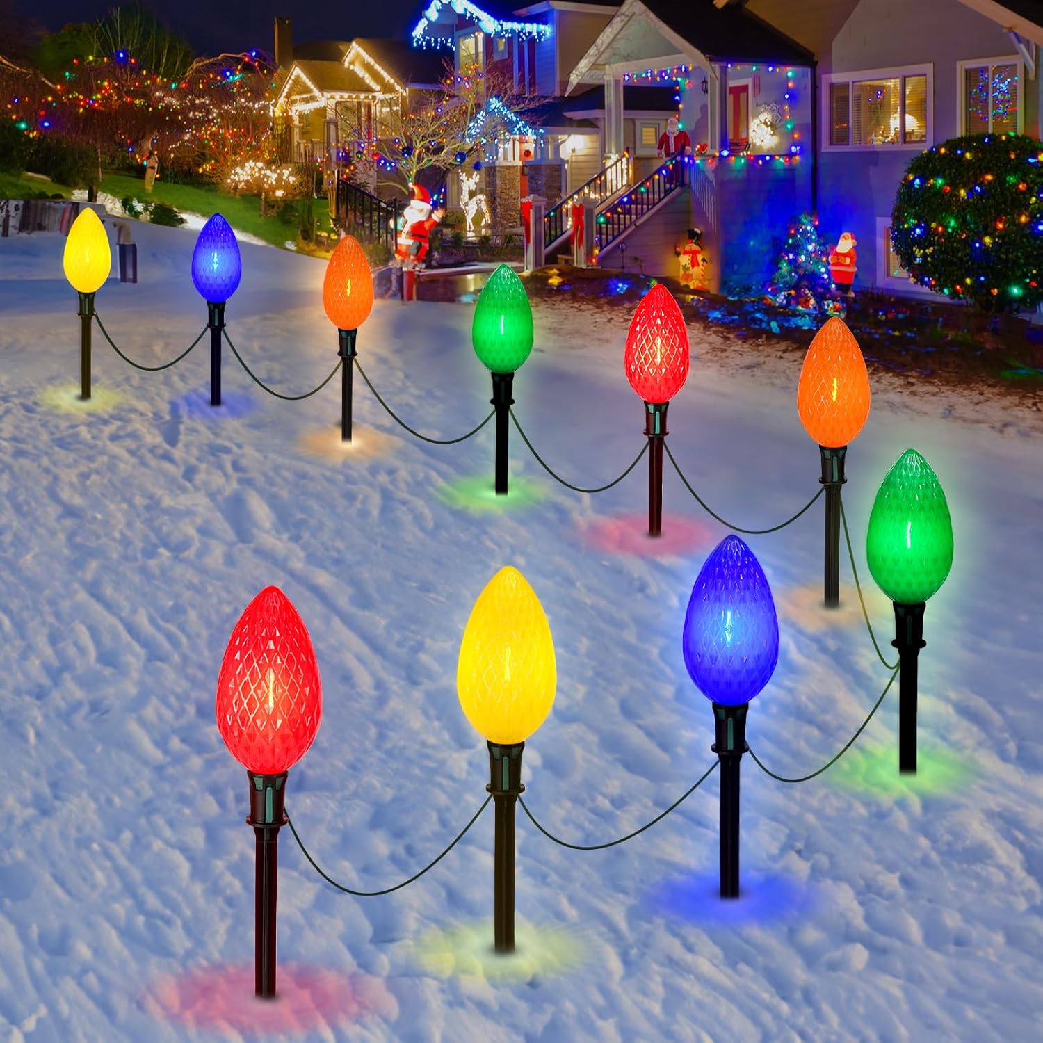 17FT 10 LED Outdoor Christmas Decorations, Jumbo C9 Christmas Pathway ...