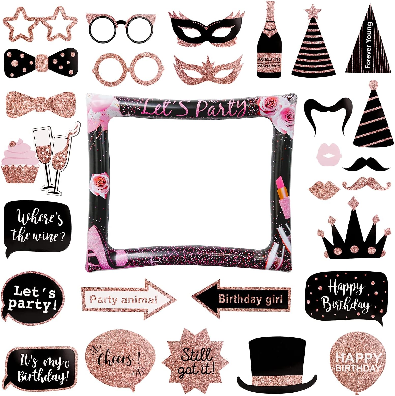 31Pcs Birthday Inflatable Selfie Frame and Birthday Photo Booth Props ...