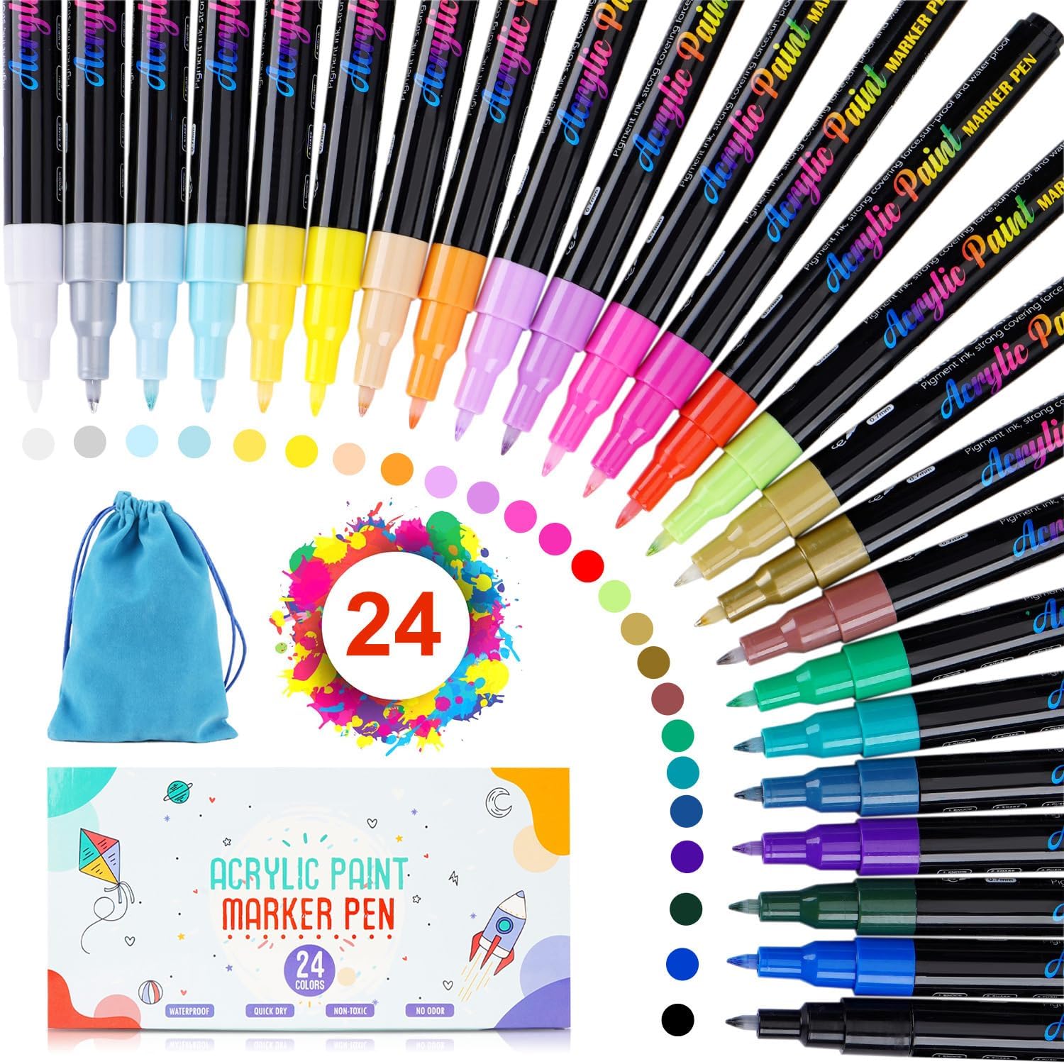 Goffii Pennarelli Acrilici Doppia Punta, 24 Colori Acrylic Marker con ...
