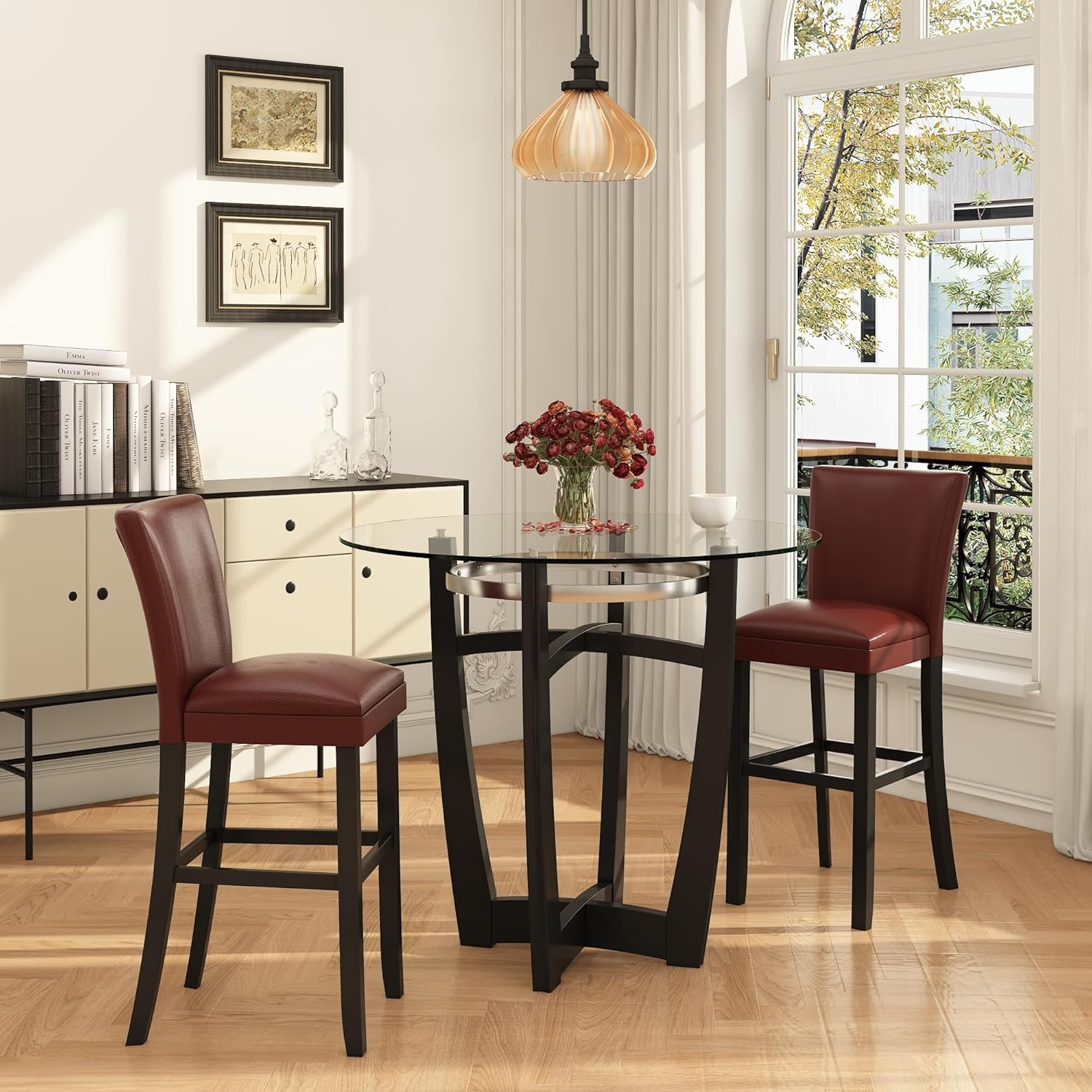 Amazon.com - PADMA HOUSE Glass Top High Bar Table Stools Set of 3, 42 ...