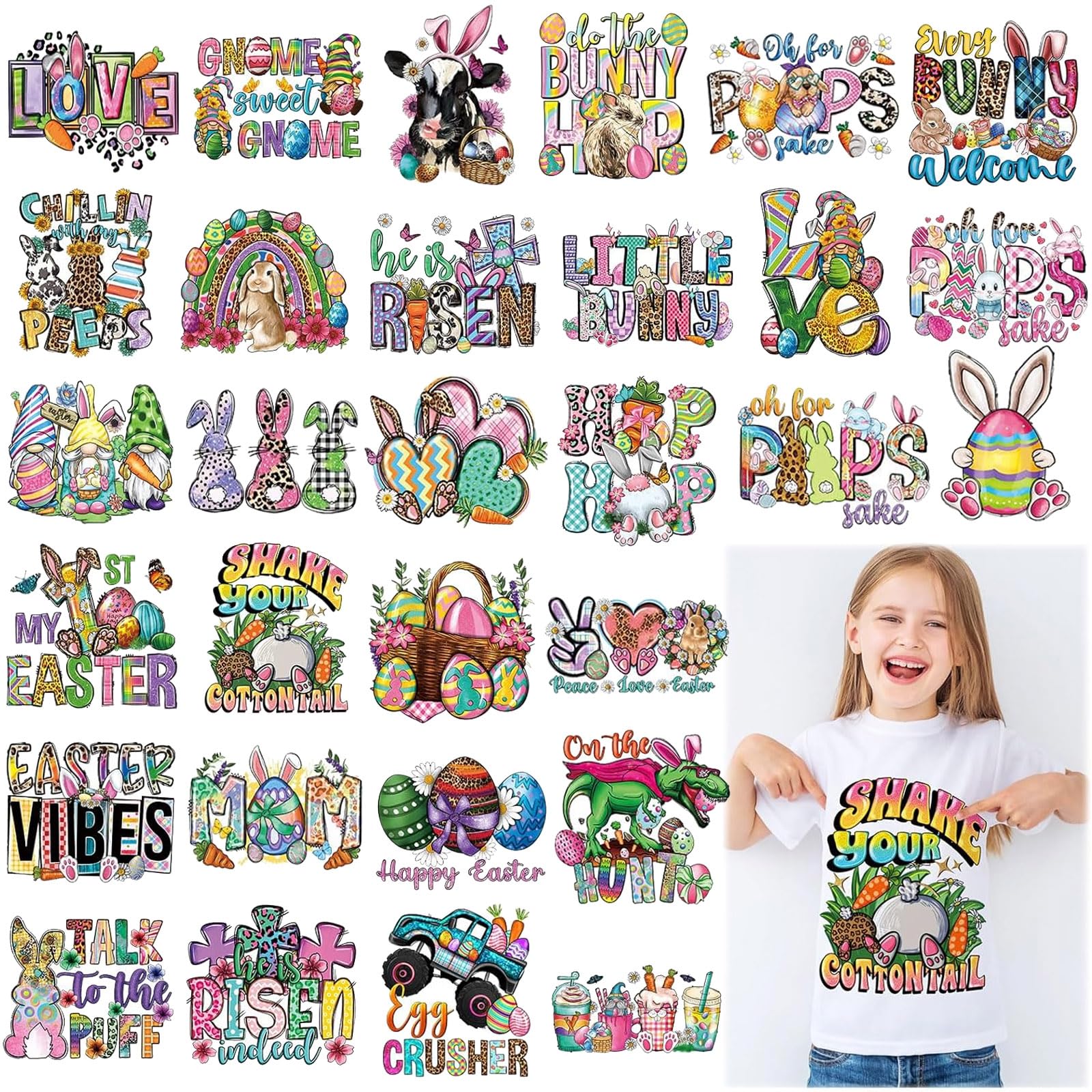 Amazon.com: Estune 30 Pcs Easter Iron on Transfers Bunny Egg Heat Transfer Easter Western ...