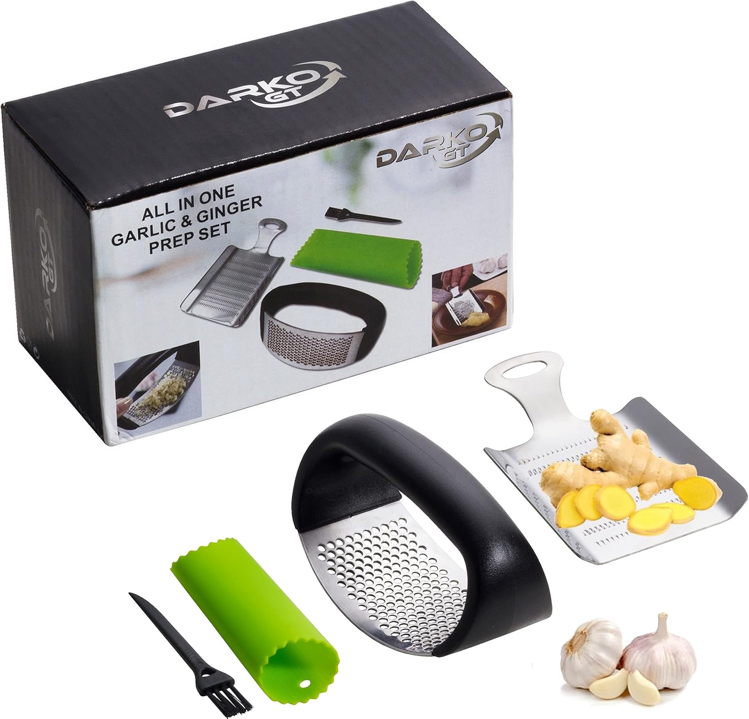 Garlic Press Set - Durable Garlic Mincer & Crusher, Ginger Crusher and ...