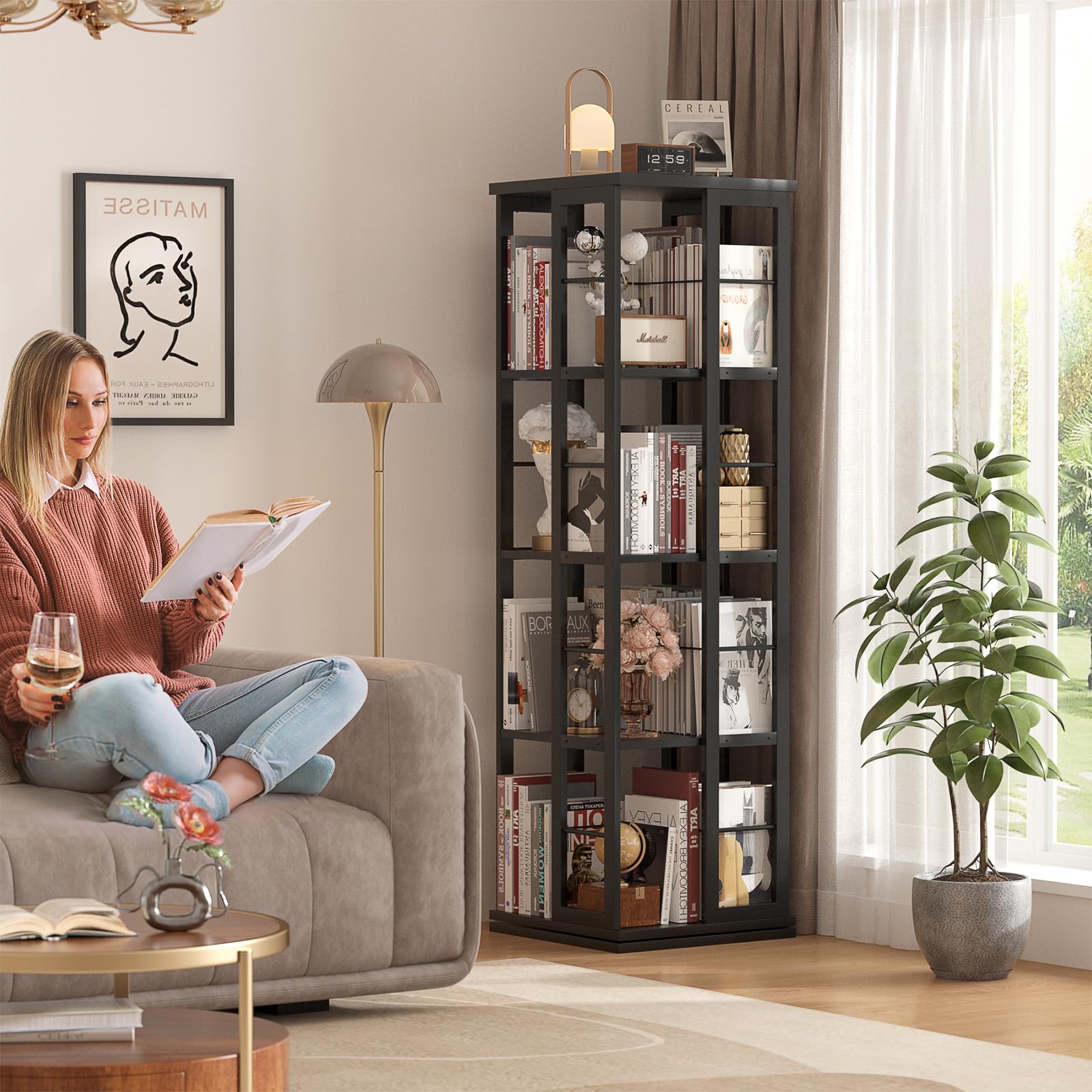 Snapklik.com : Rotating Bookshelf, Corner Bookshelf, 360 Display Wood ...