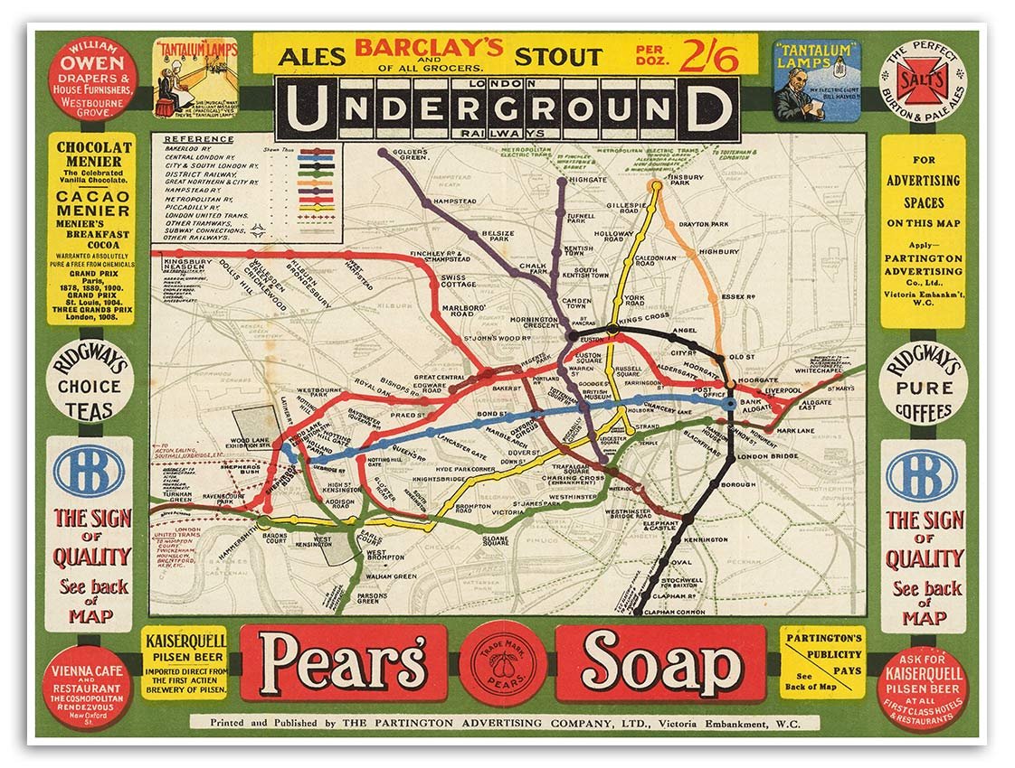 Antiguos Maps - Underground Railways of London Partington Advertising ...