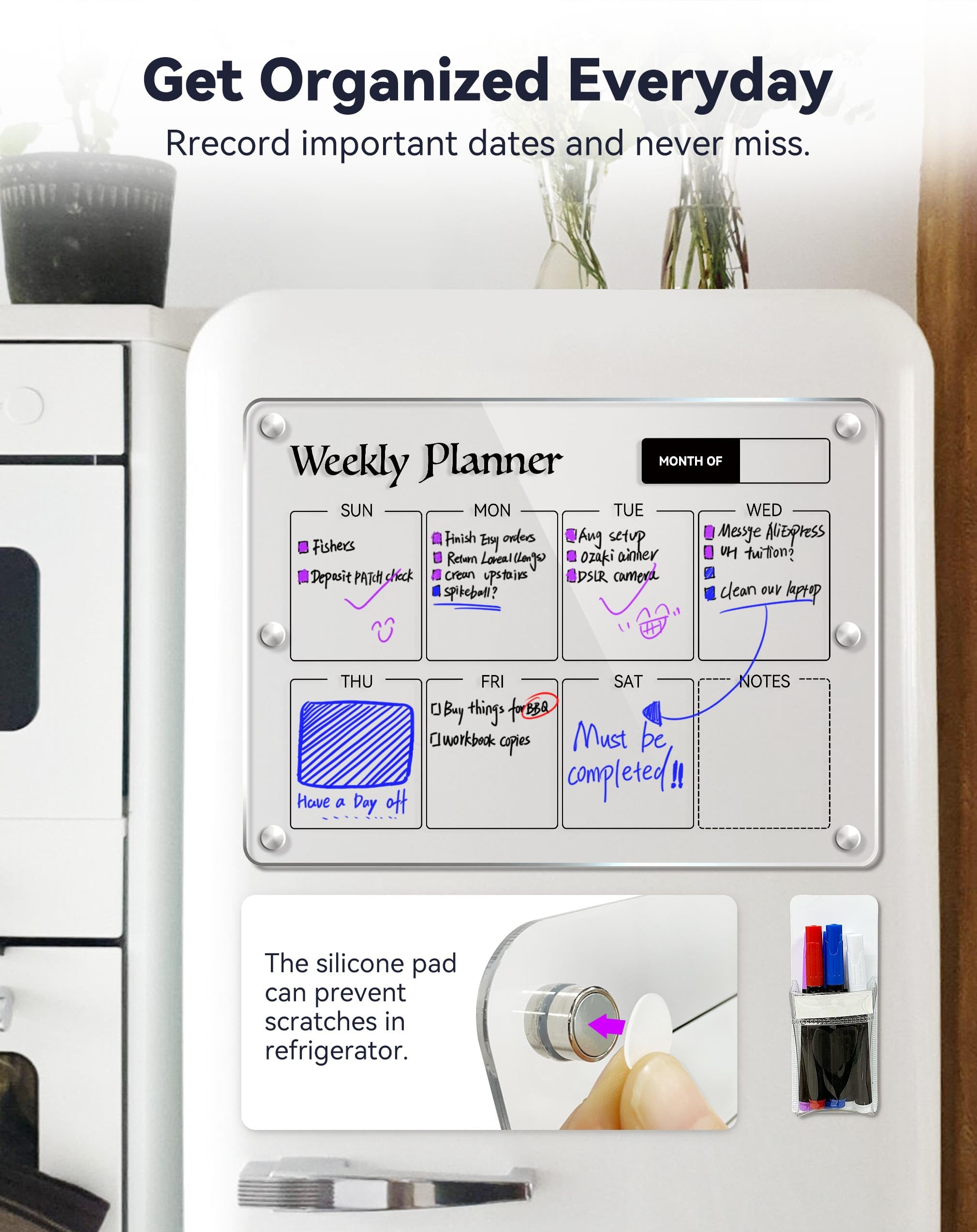 Fridge Calendar Magnetic Dry Erase Acrylic Whiteboard Custom Fridge ...