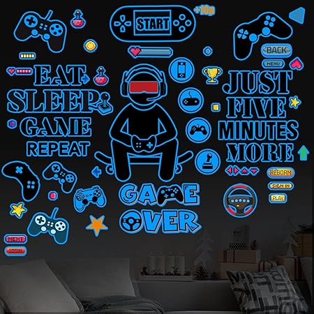 Gamer Wall Decals Stickers Glow in The Dark Wall Decals Game Wall ...