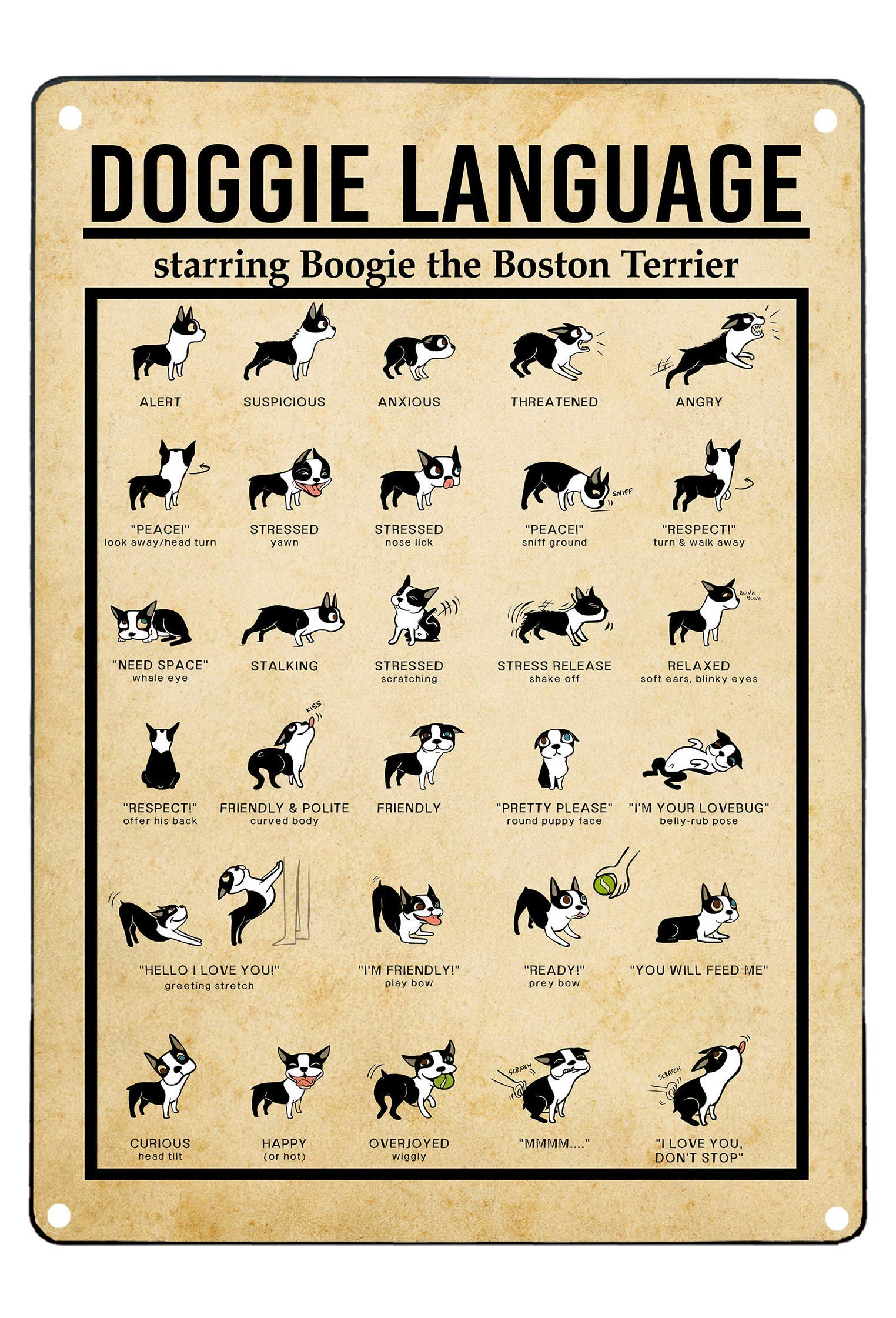 Amazon.com: JIUFOTK Doggie Language Infographic Metal Sign Know Your ...