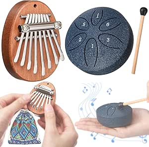 Amazon.com: Maasechs 2 Pcs Mini Musical Instruments Mini Kalimba and Rain Drum with Drumstick 8 ...