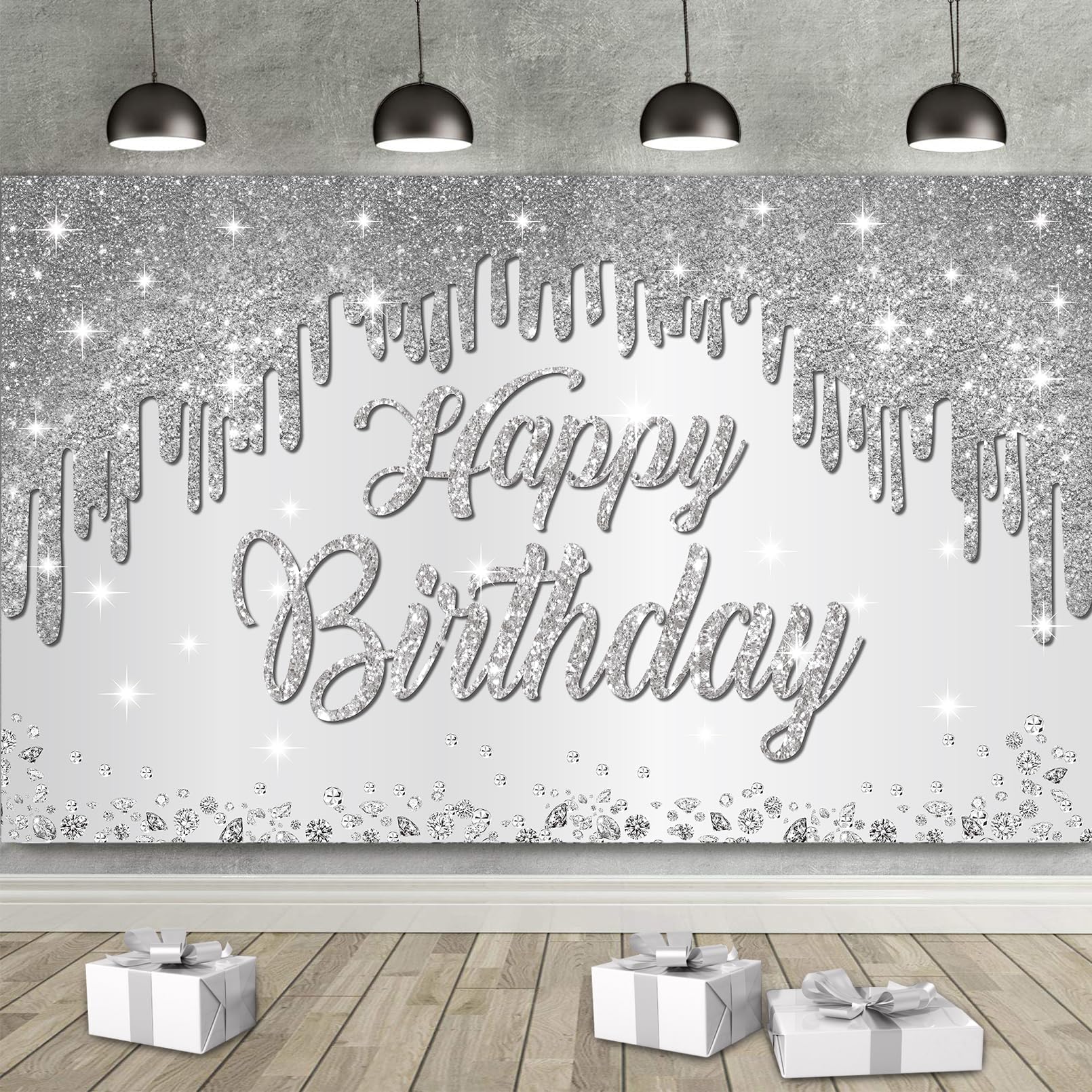 Amazon.com: Happy Birthday Banner Silver Birthday Decorations for Women ...