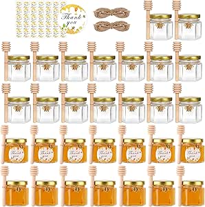 Amazon.com: BIGIVACA 2 oz Hexagon Mini Glass Honey Jars with Wood Dippers,30 Pack Small Honey ...