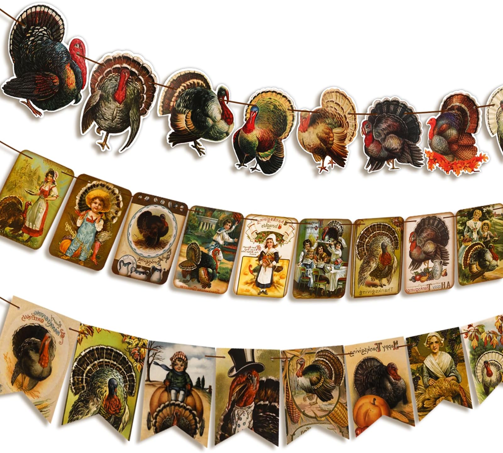 Amazon.com: Konsait Vintage Thanksgiving Banners - Retro Style Turkey ...